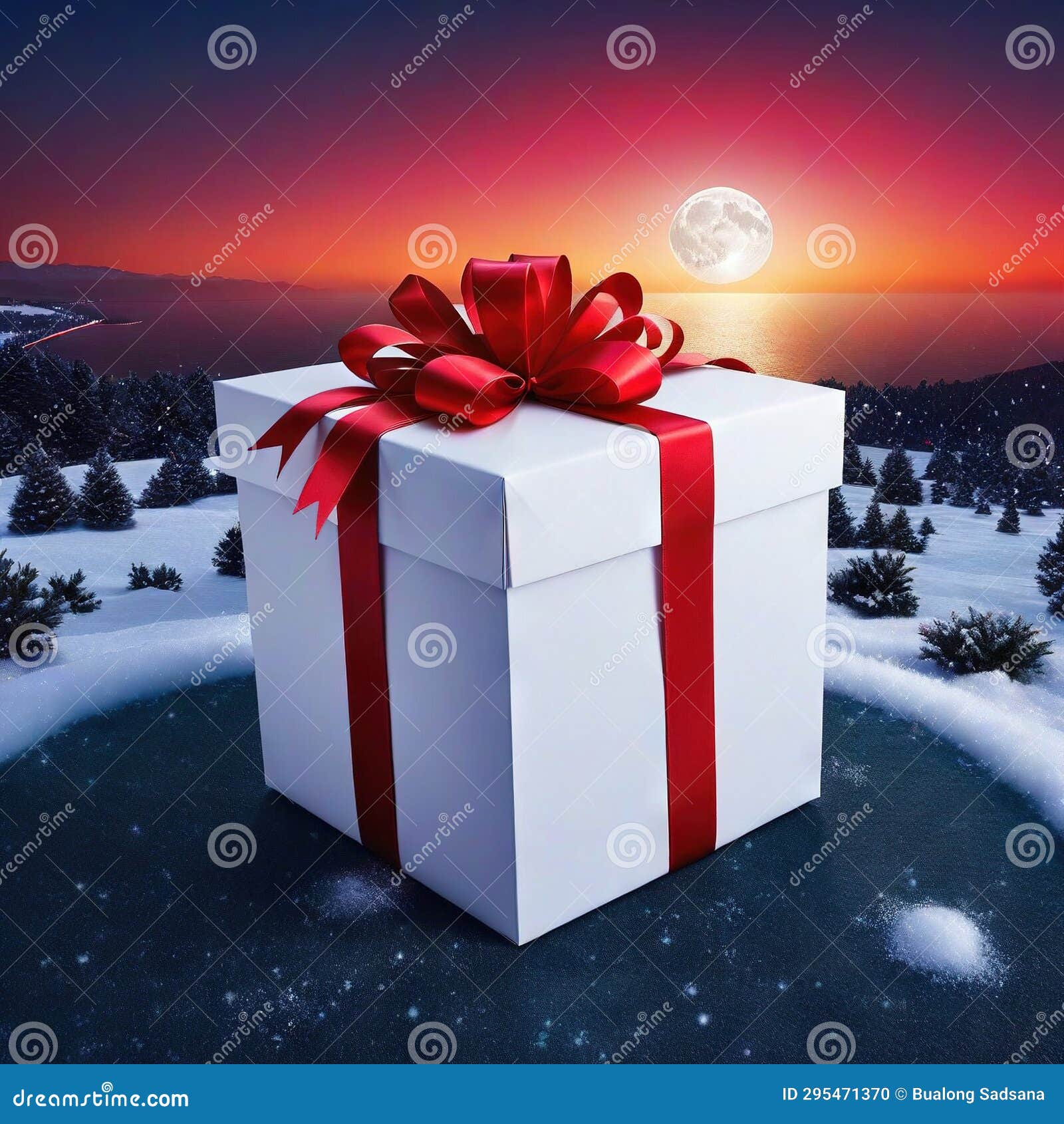 Large White Box with Red Ribbon on it and Red Bow Stock Illustration ...