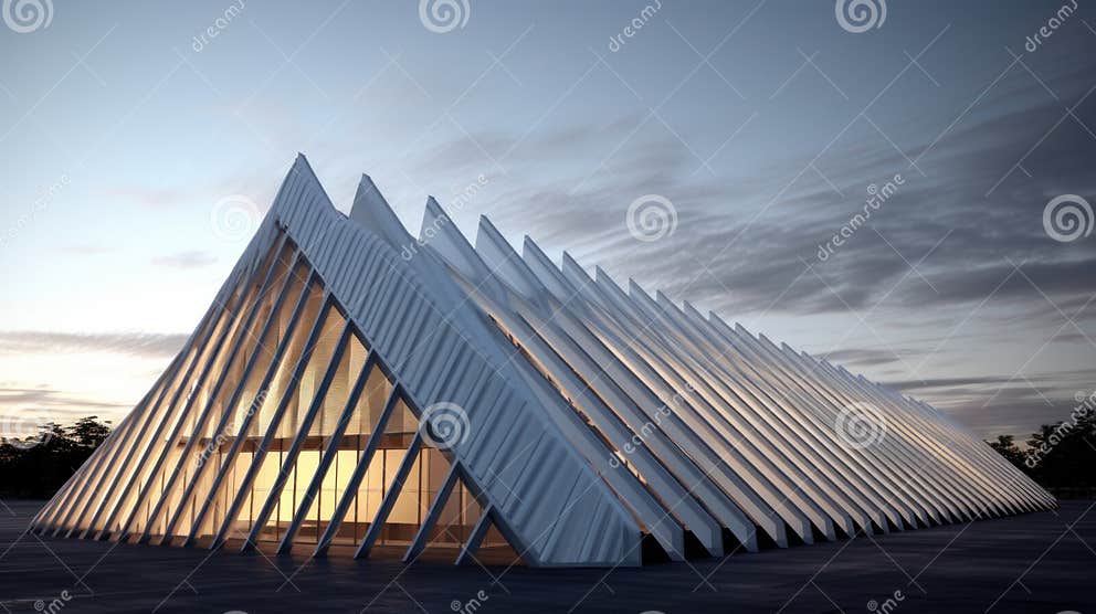 A Large White Building with a Triangular Roof Stock Illustration ...