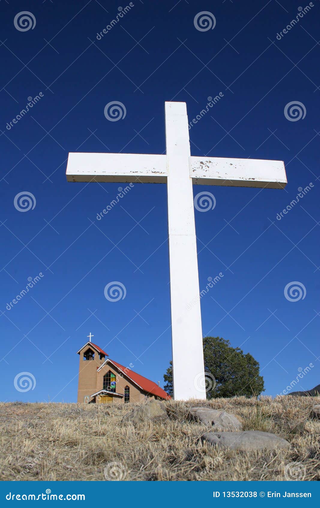 Large White Cross with Church Stock Photo - Image of white, cross: 13532038