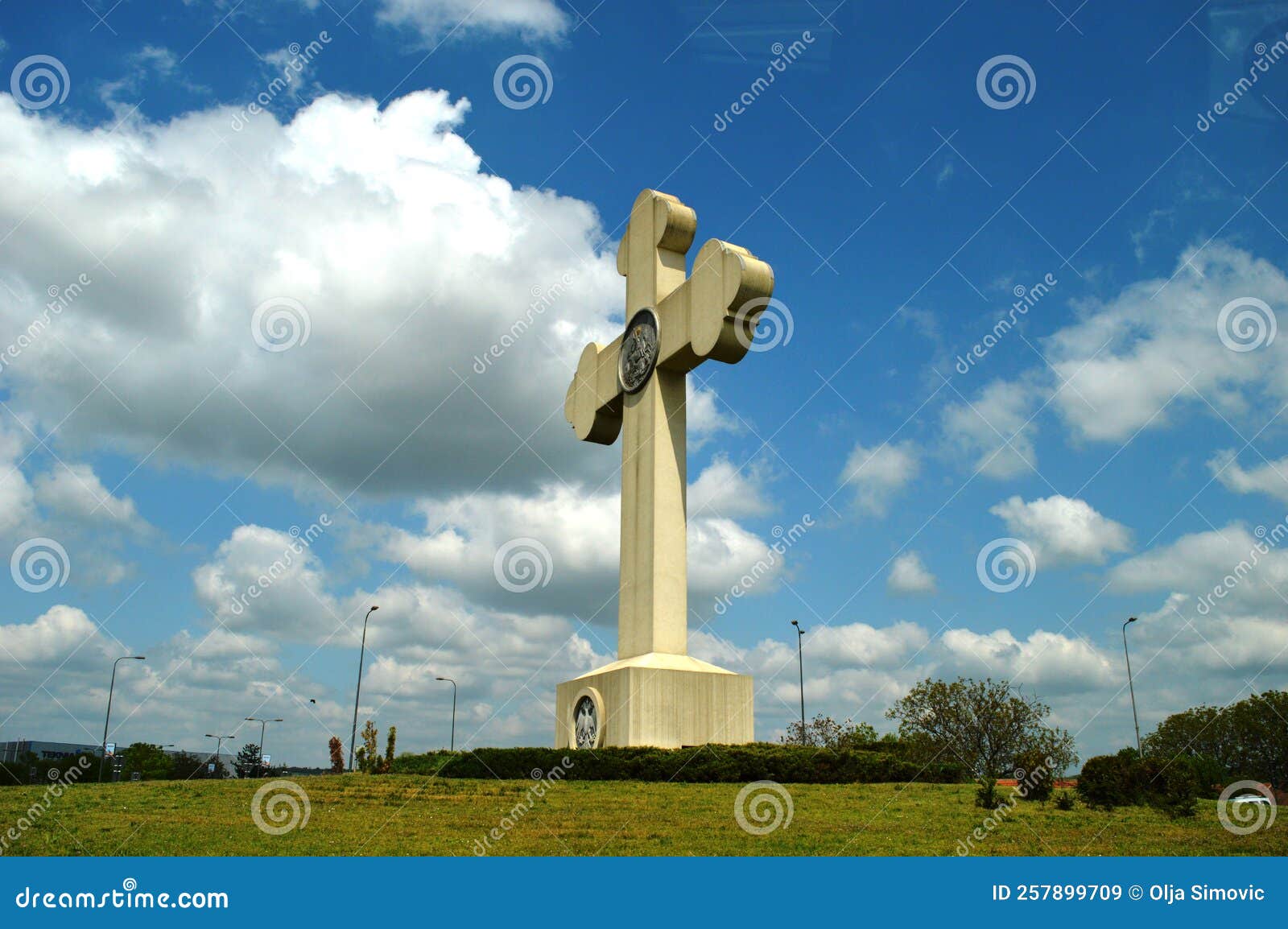 Large White Cross on the Roundabout Stock Image - Image of color, white ...