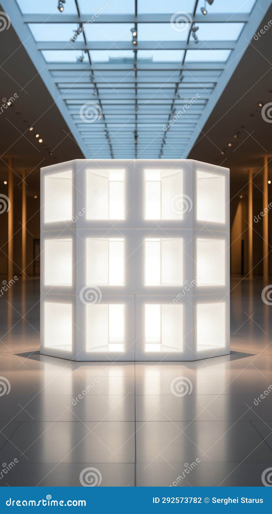 A Large White Cube with Four Windows in it, AI Stock Illustration ...