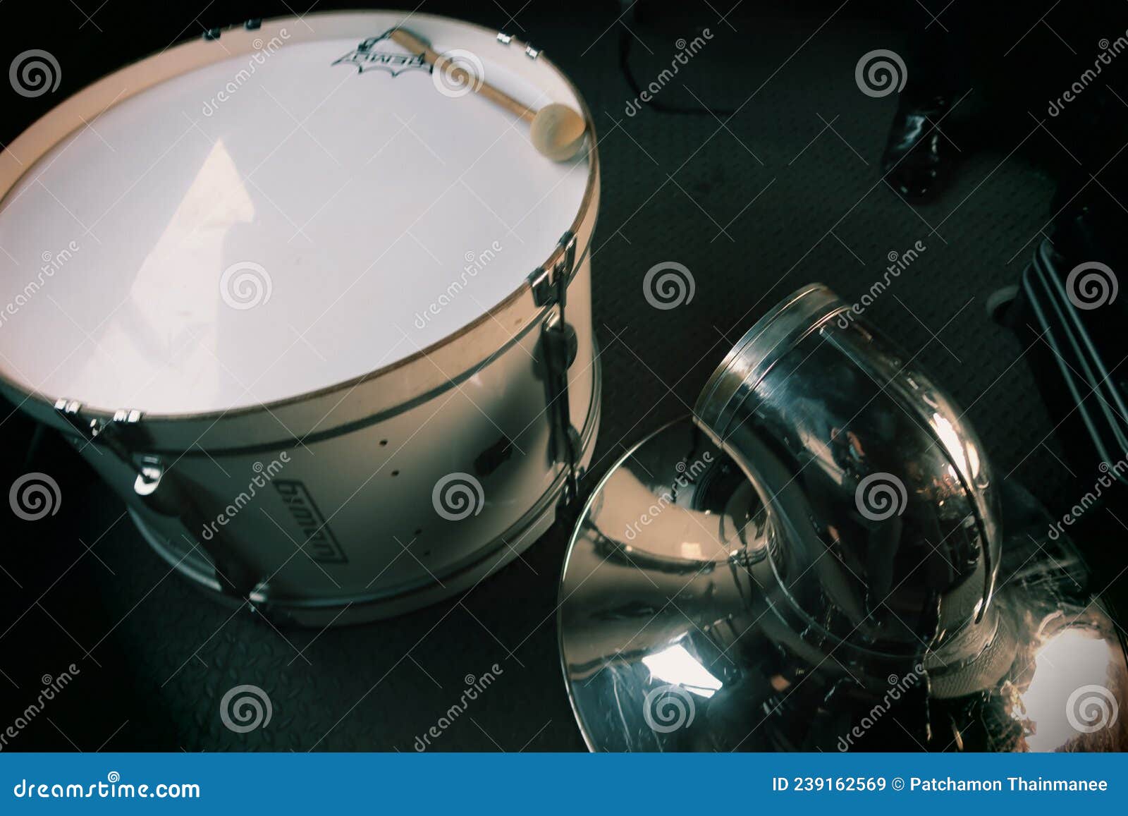 Large White Drum with Instruments Placed on Select Focus Background ...