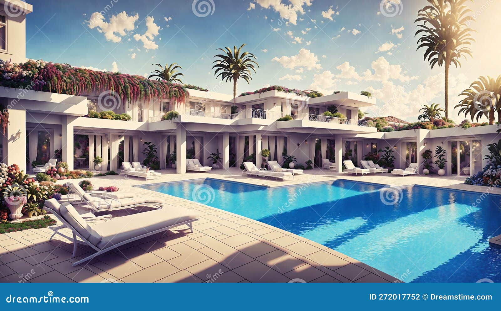 Large White House with Luxury Swimming Pool in Front of it. Modernism ...