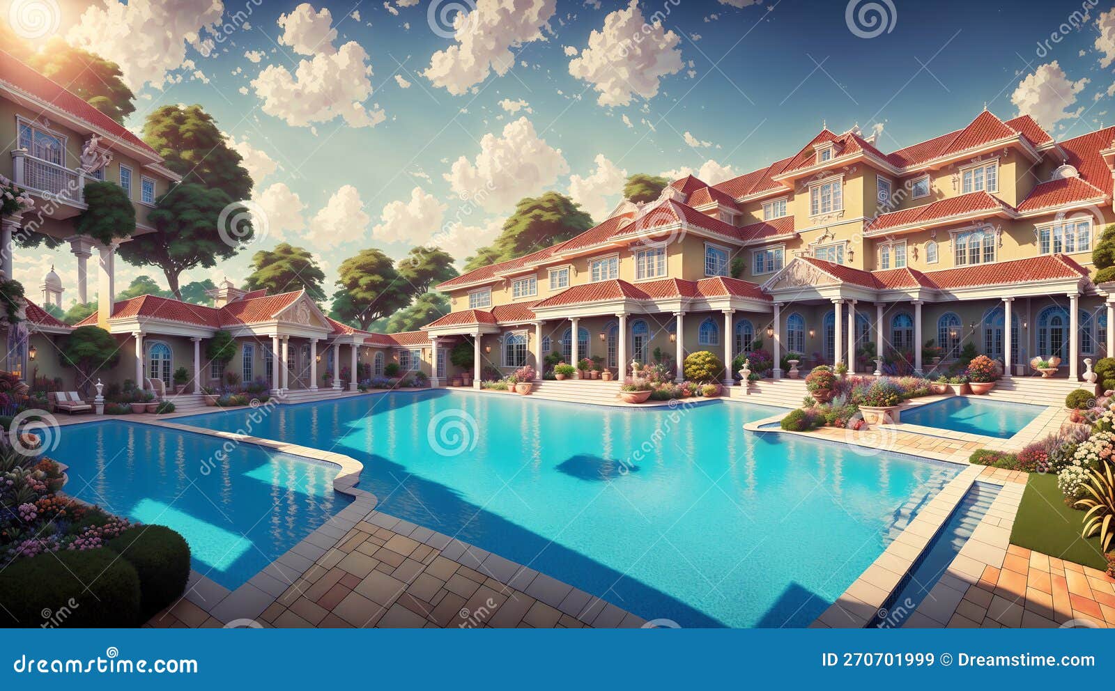 Large White House with Luxury Swimming Pool in Front of it. Modernism ...