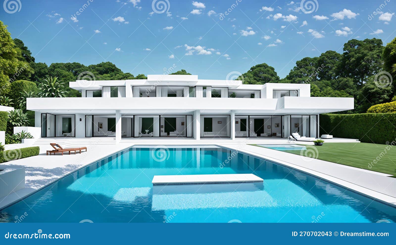 Large White House with Luxury Swimming Pool in Front of it. Modernism ...
