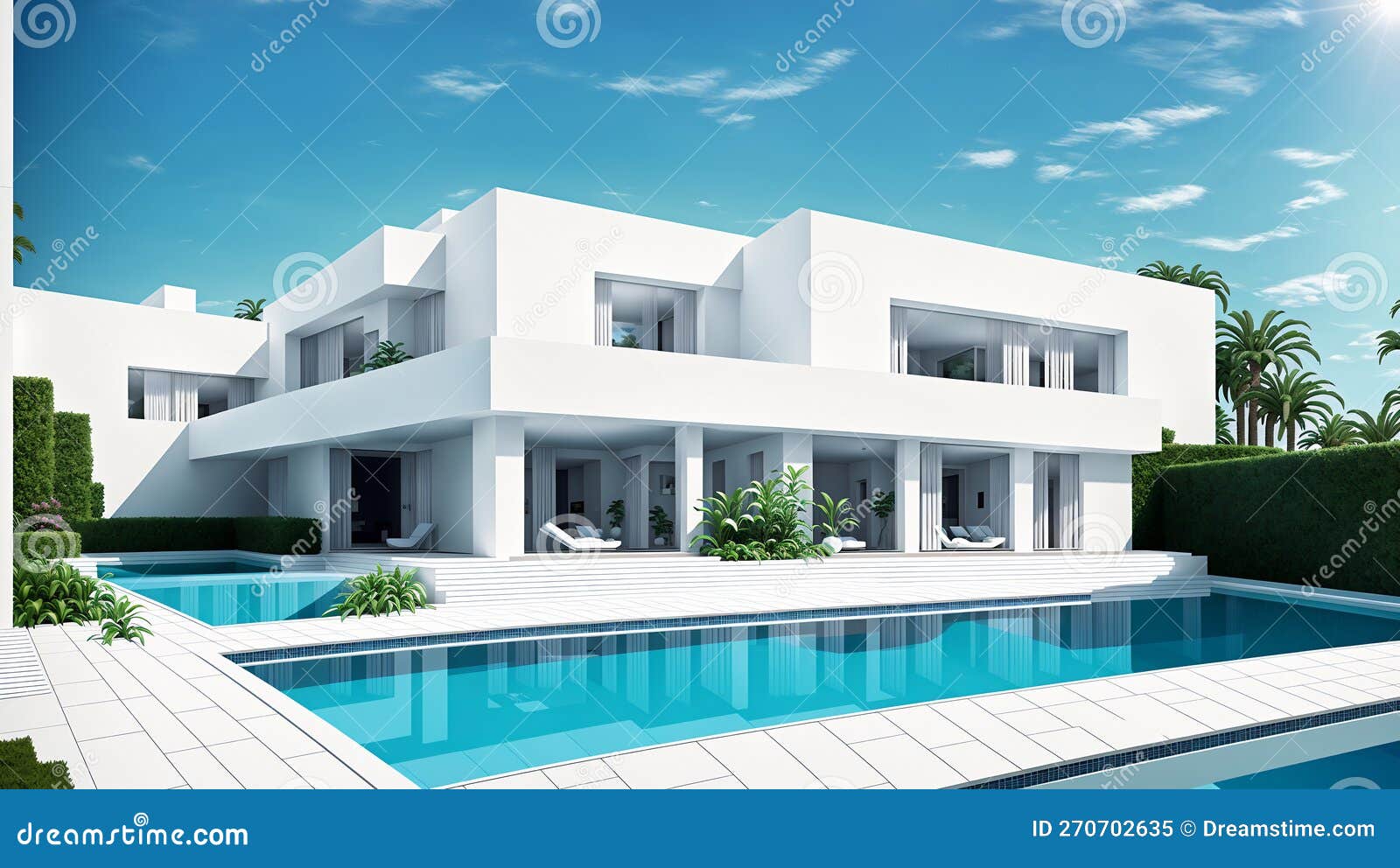 Large White House with Luxury Swimming Pool in Front of it. Modernism ...