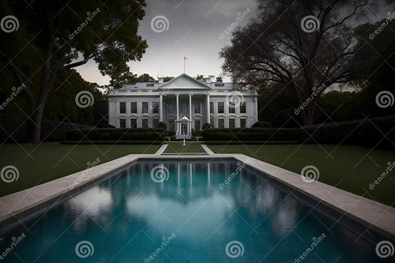 A Large White House with a Pool in Front of it. Generative AI Stock ...