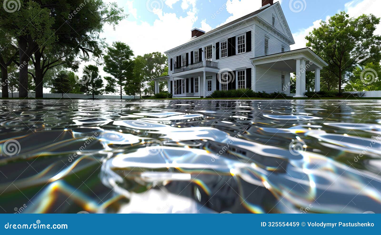 A Large White House with Water Reflections Stock Image - Image of ...