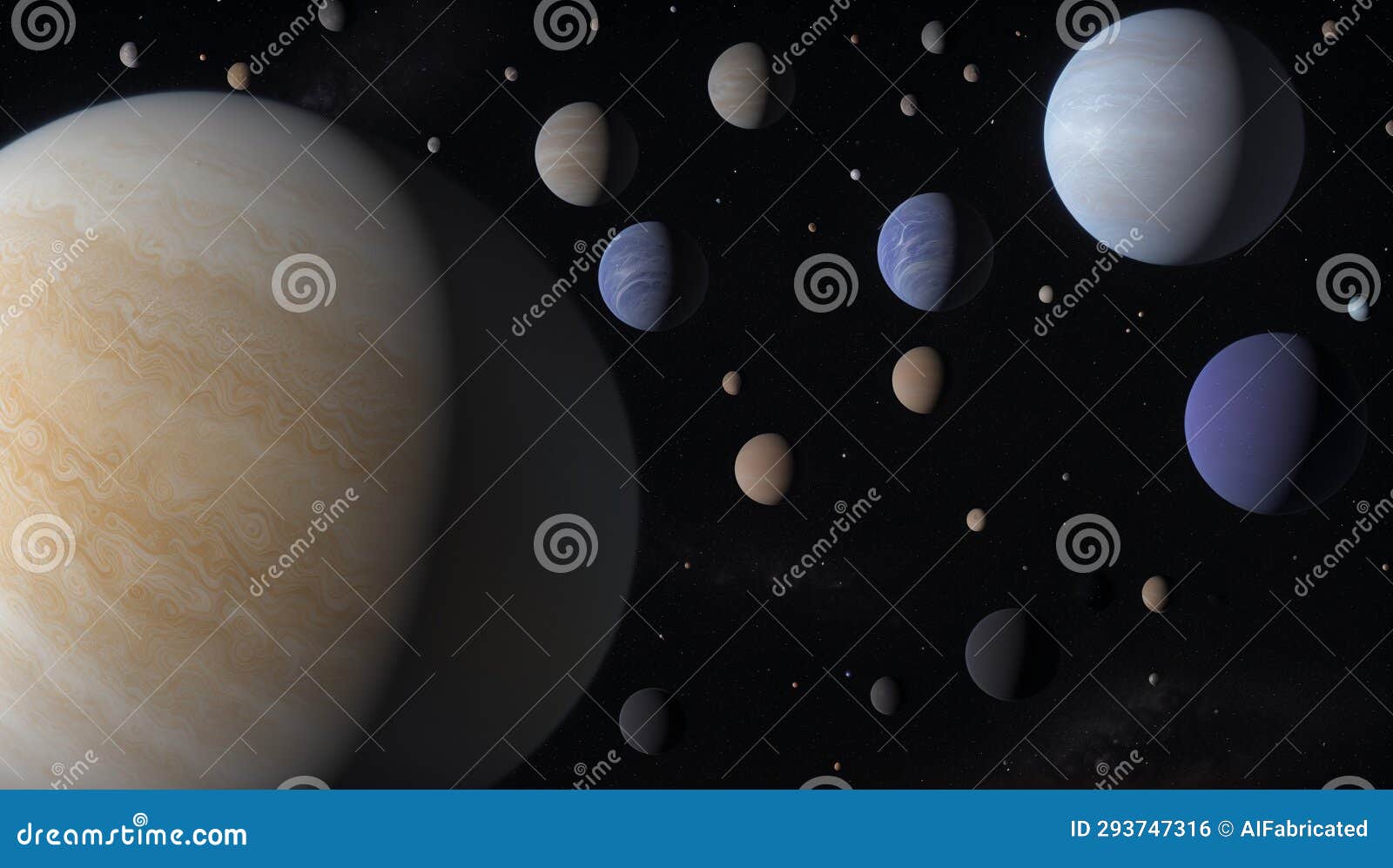 A Large White Planet Surrounded by Many Smaller Planets Stock ...