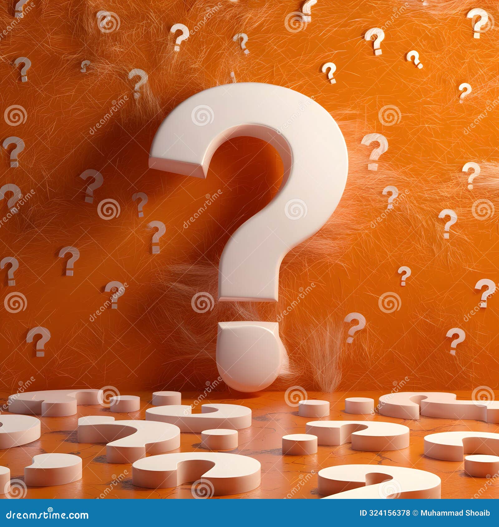 Large White Question Mark on Vibrant Orange Backdrop, Surrounded by ...