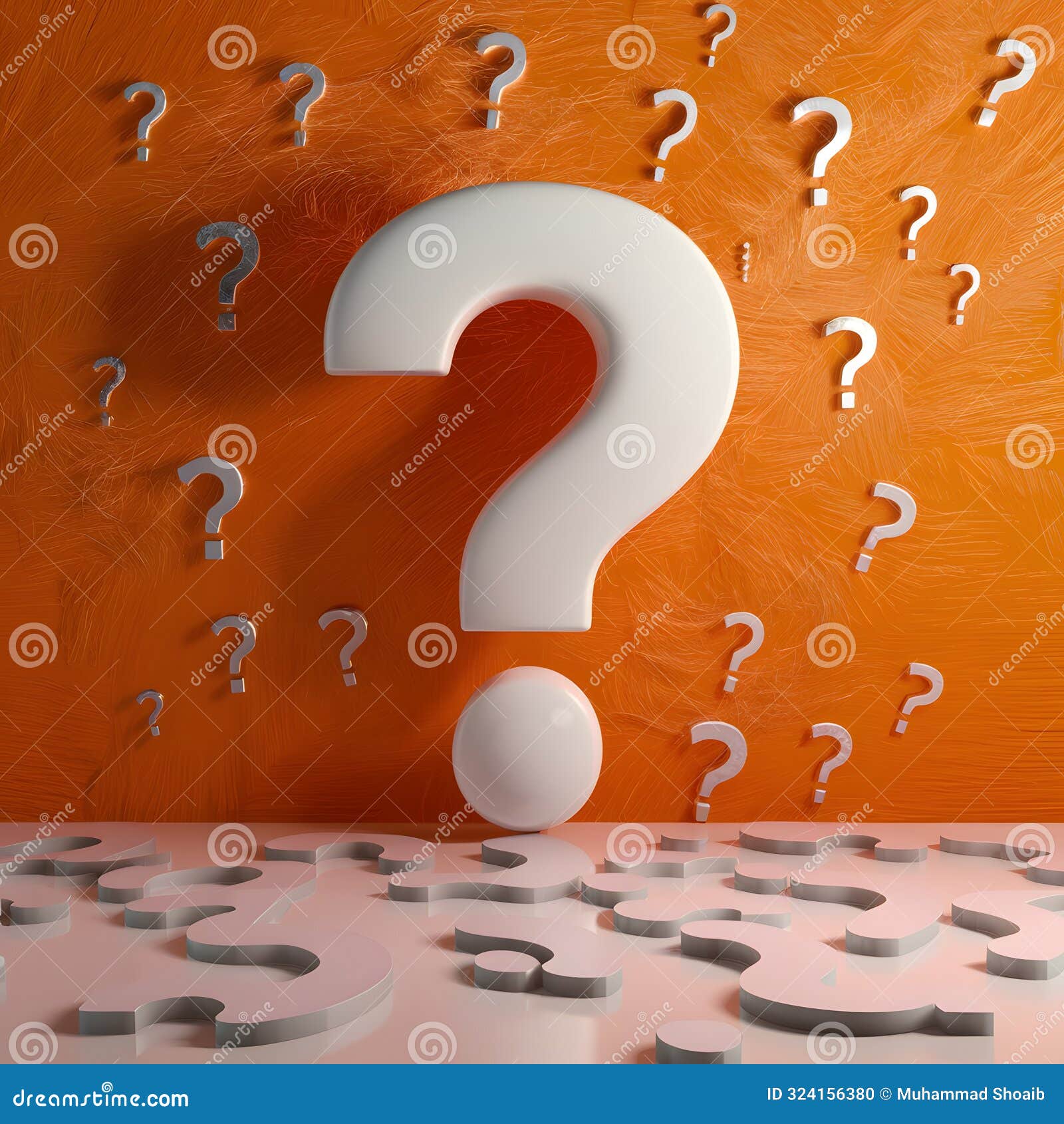 Large White Question Mark on Vibrant Orange Backdrop, Surrounded by ...