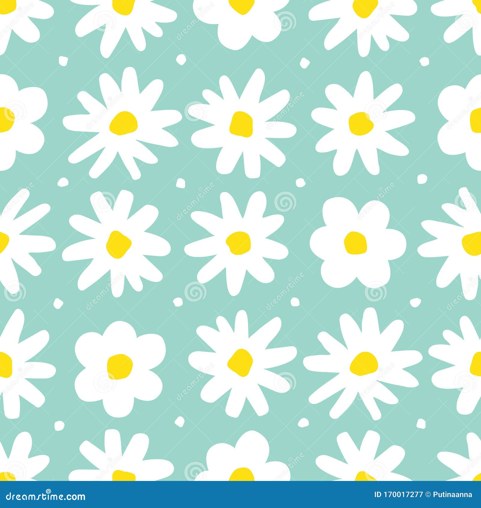 Large White Retro Graphic Daisies Blooms on Mint Background Vector ...