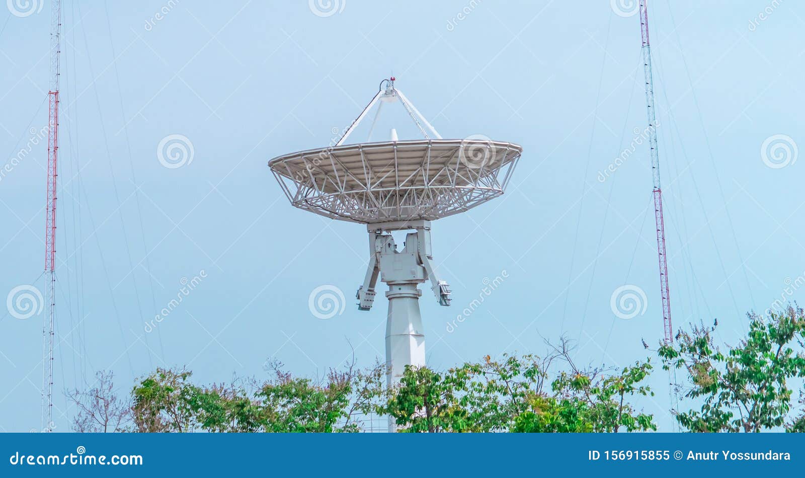 Large Satellite Dish Receiver on Blue Background Stock Image - Image of ...