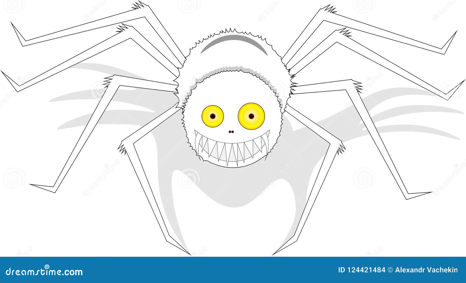 Large White Smiling Spider with Yellow Eyes, on Isolated Background ...