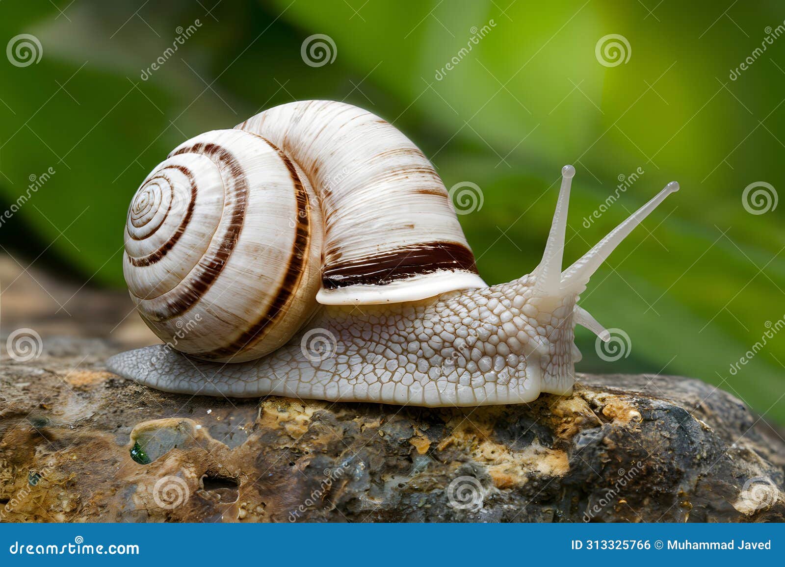 Large White Snails with Striped Shell Crawling on Rocks Stock ...