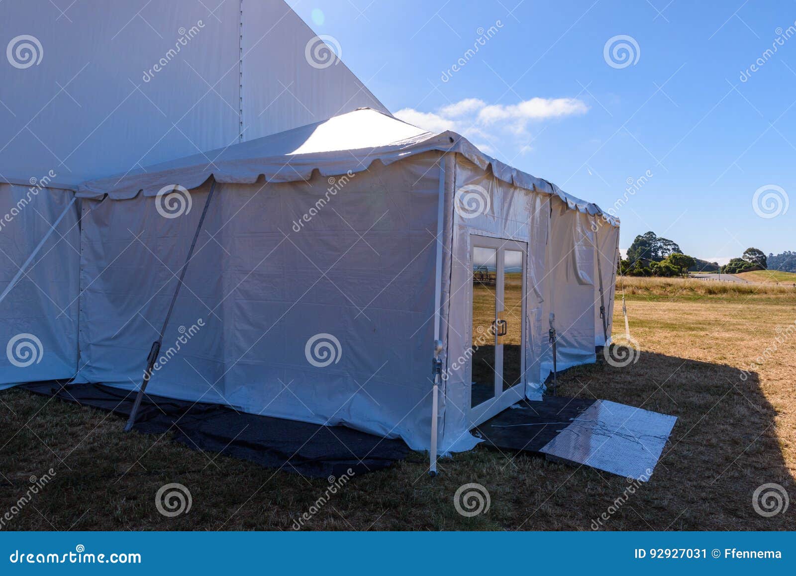 Large White Tent for Entertaining in Field Stock Image - Image of blue ...