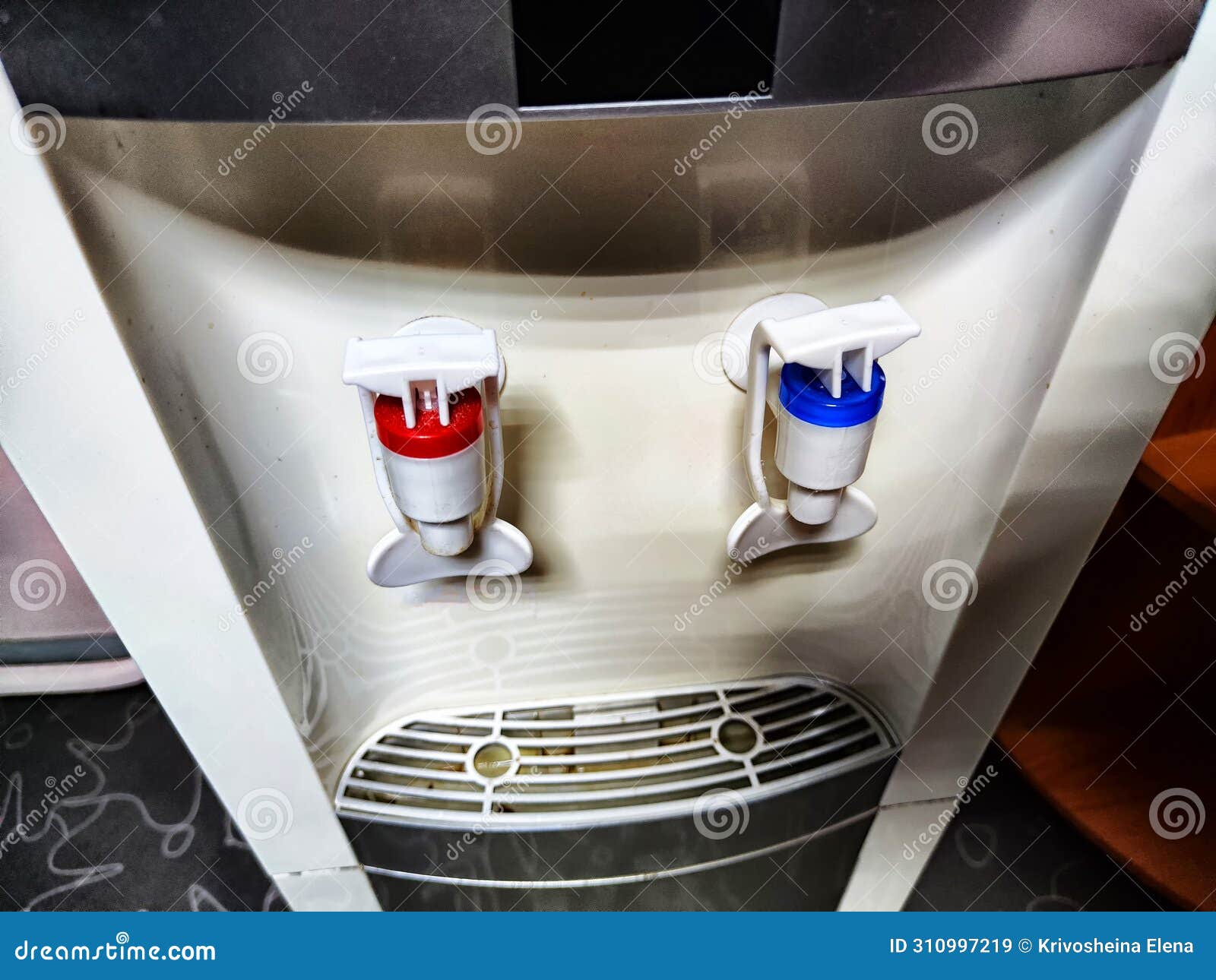 Large White Water Cooler with Two Taps. a Soft Serve Machine with Red ...