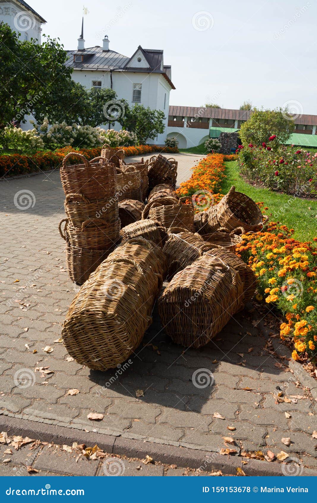 Large Wicker Baskets from Rods Stock Photo - Image of background, food ...