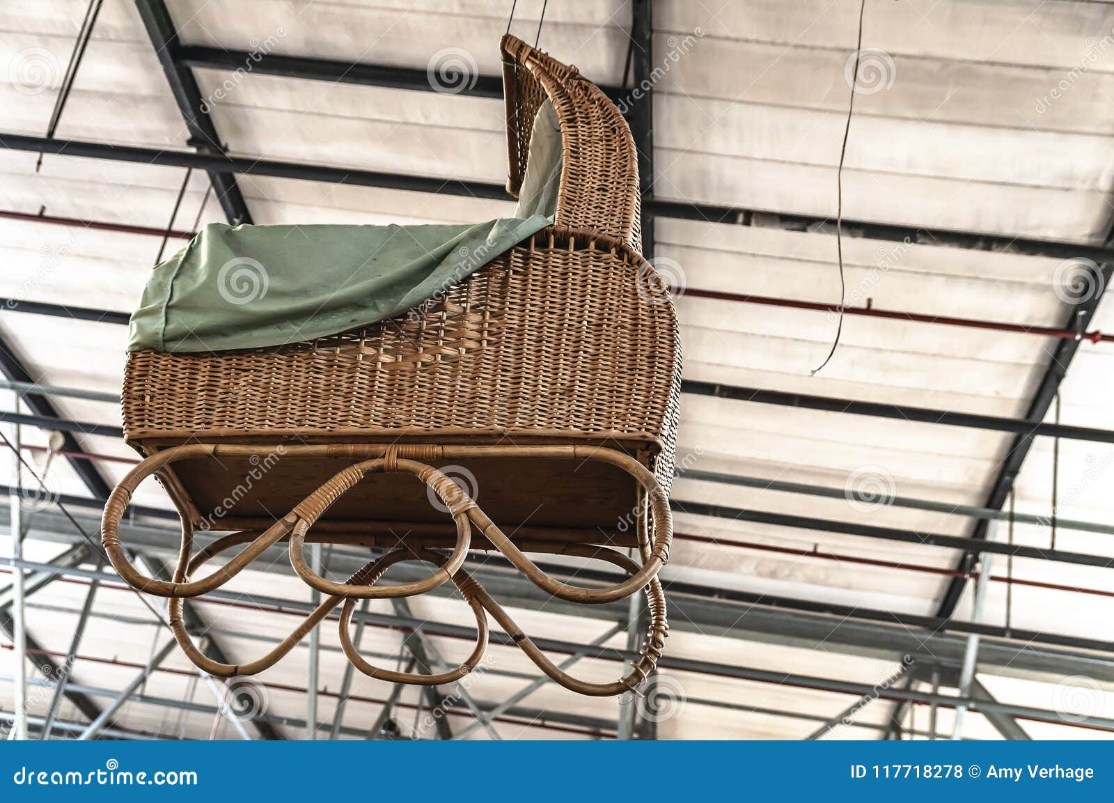 Large Wicker Pram Hangs from the Ceiling Stock Photo - Image of ...