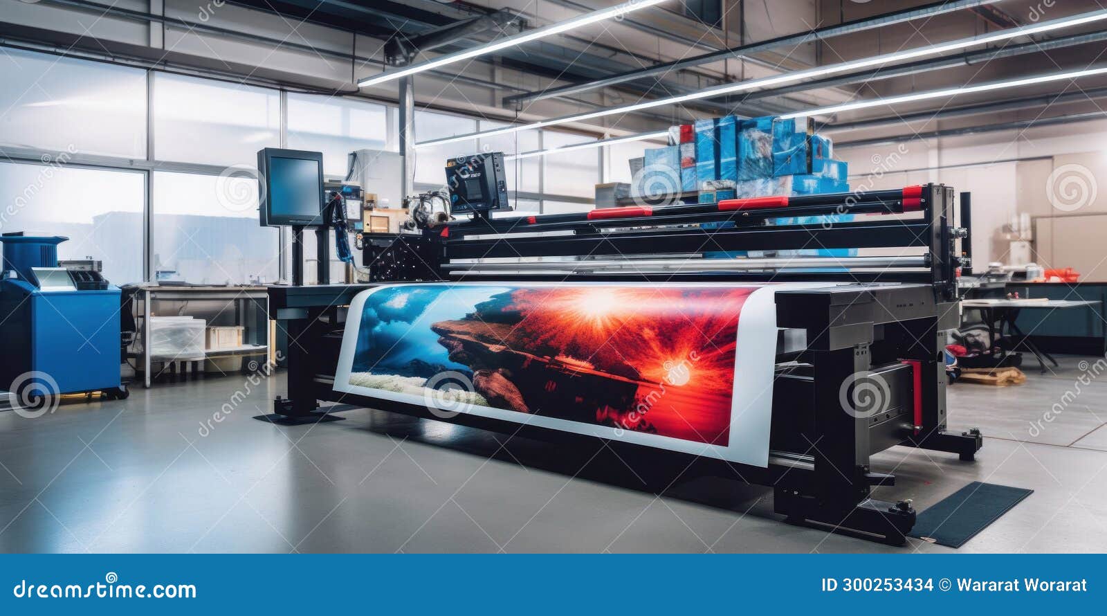 A Large Wide Digital Printer Machine during Production in Background of ...
