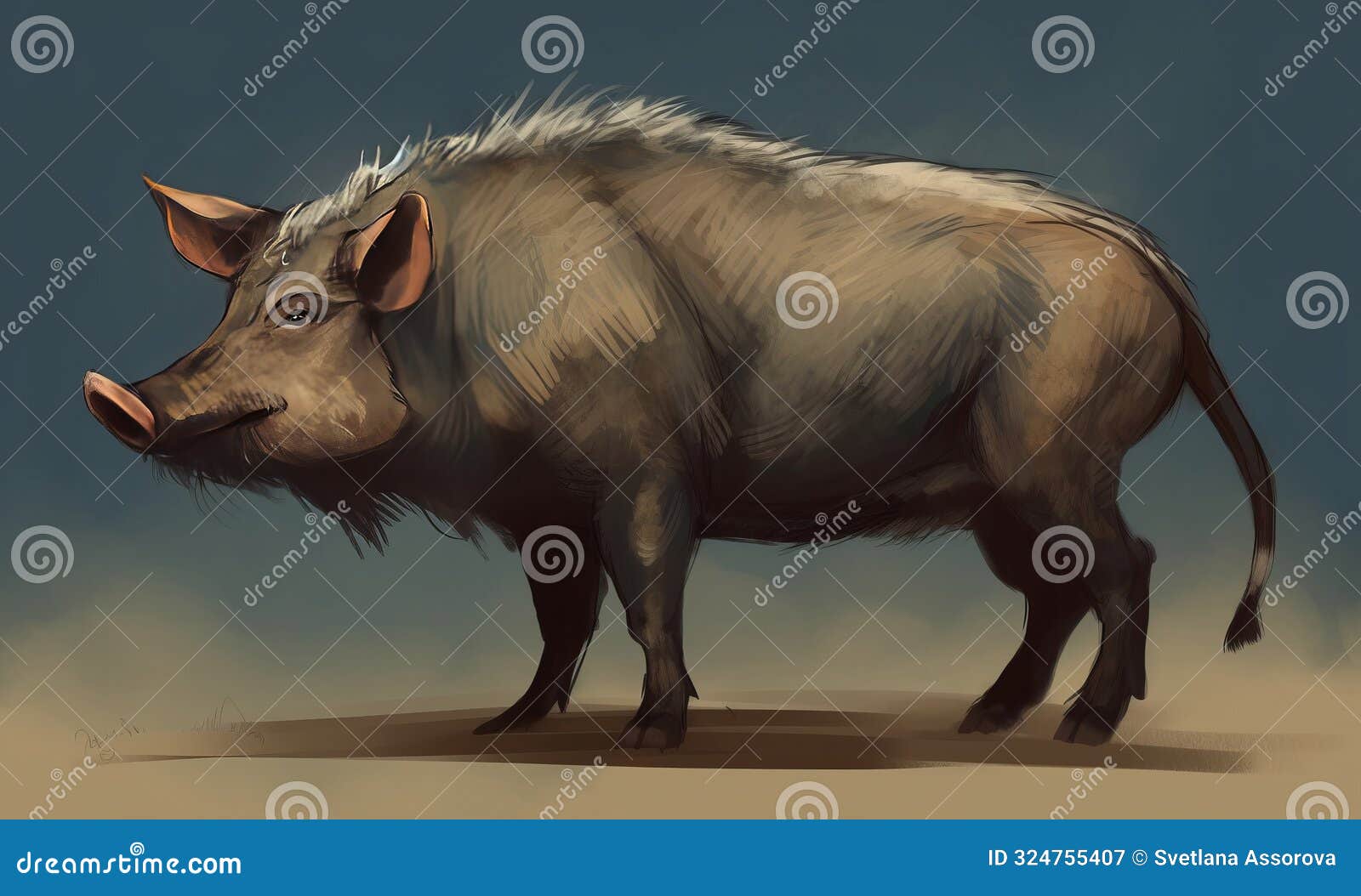 Large Wild Boar with an Aggressive Expression, Standing with Its Mouth ...
