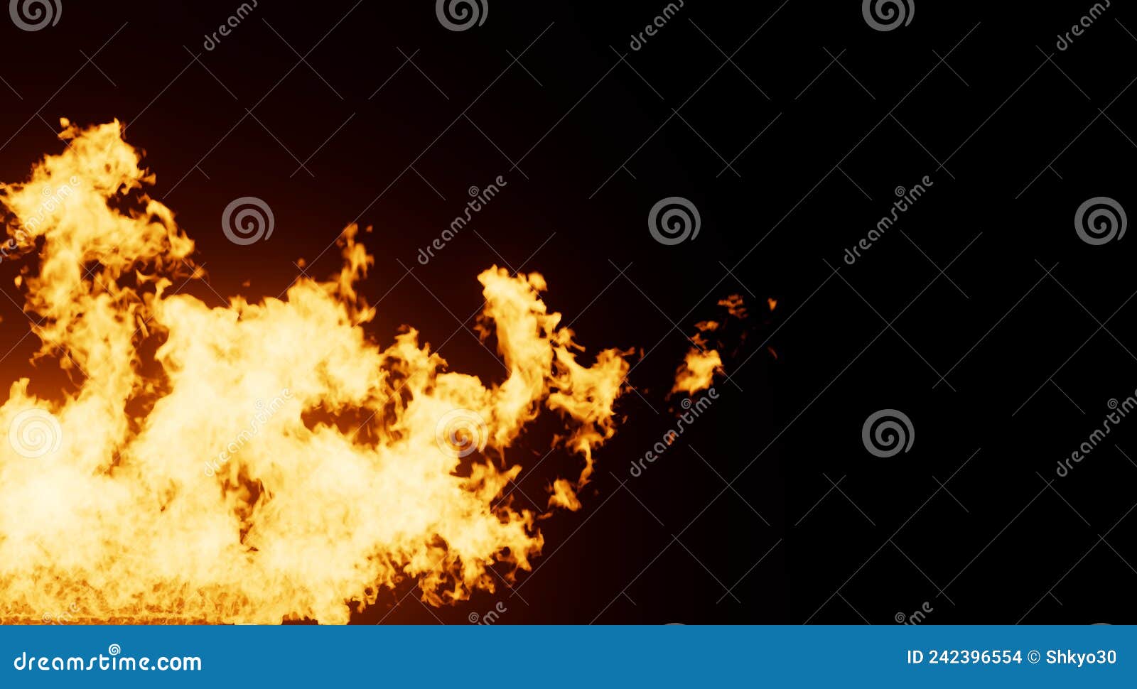 Large Wild Fire on Half Screen with a Light Reddish Glow on Black Stock ...