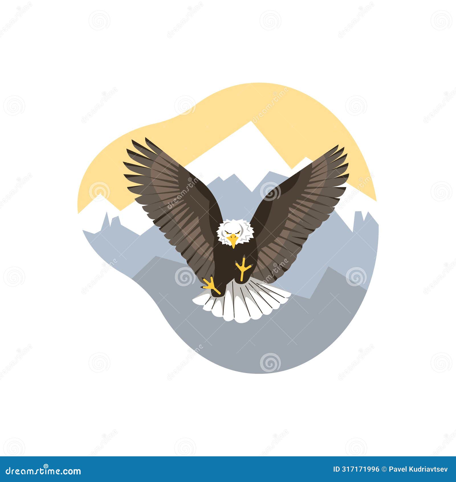 Large Wild Flying Eagle with Outstretched Wings Front View Flat Style ...