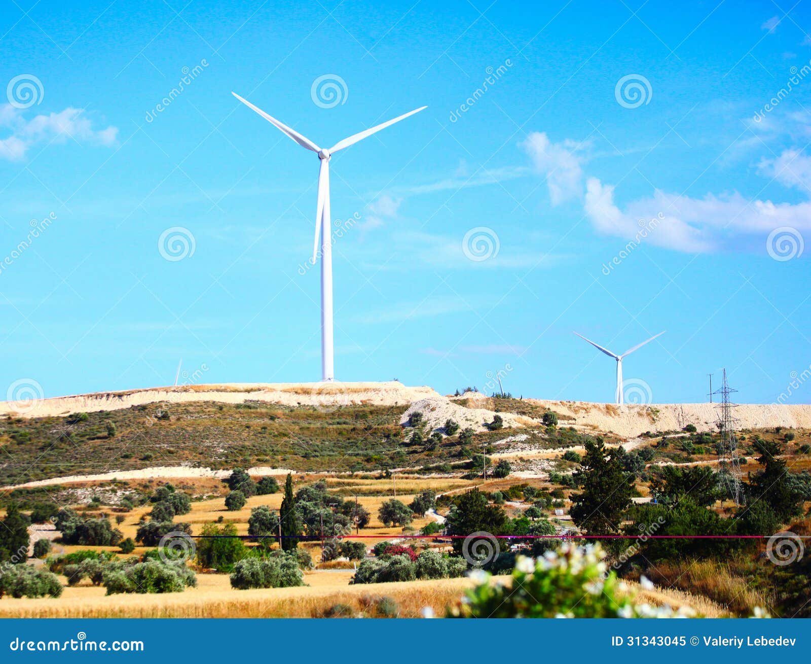 Large Windmill on the Hill Sunny Day Stock Image - Image of blue ...