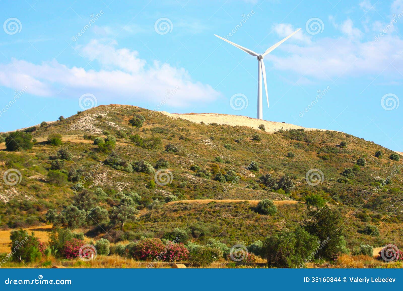 Large Windmill on the Hill Sunny Day Stock Photo - Image of blade ...