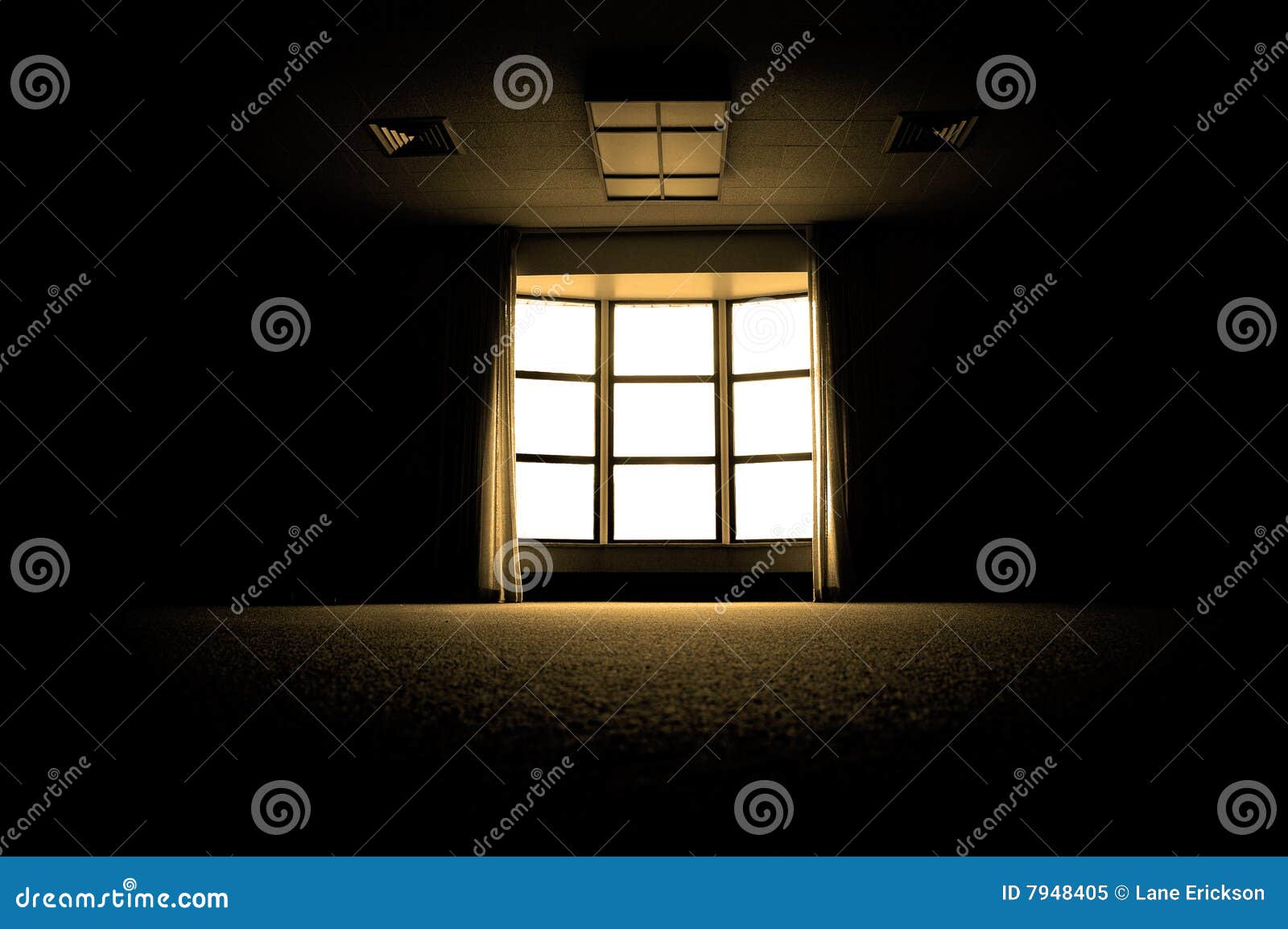 Large Window in Dark Room stock image. Image of draperies - 7948405