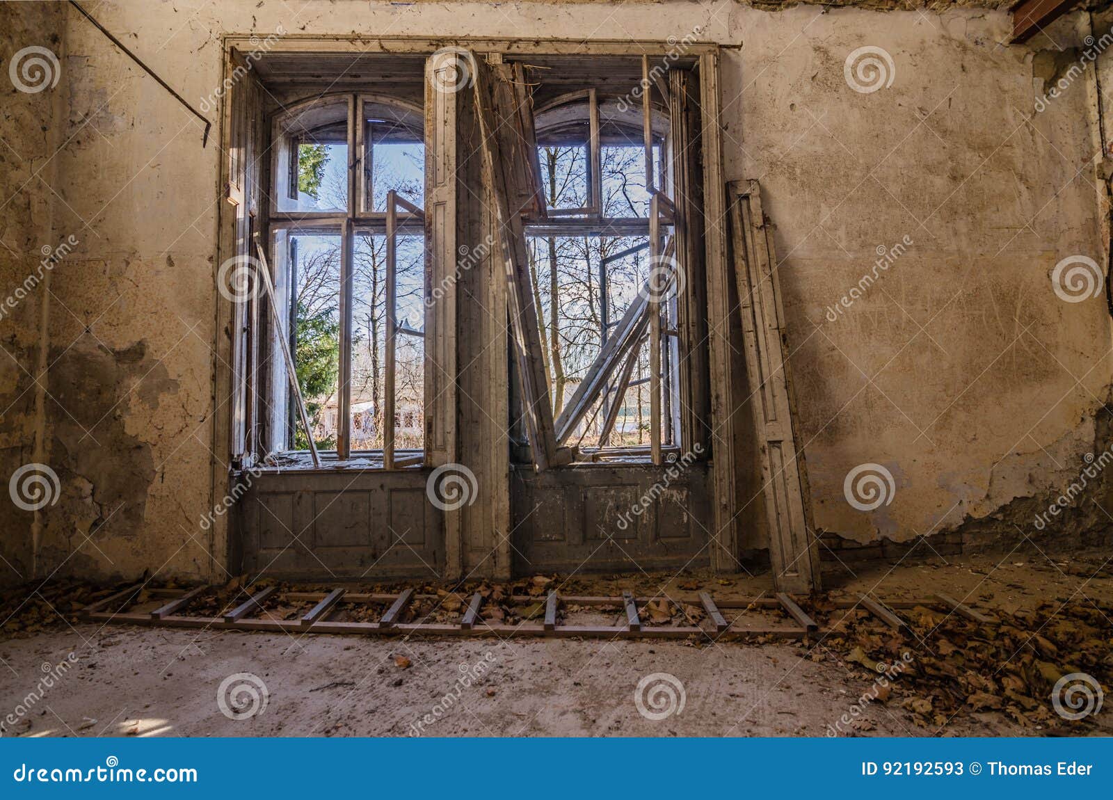 Large Window in Old Mansion Stock Image - Image of discovery, leaving ...