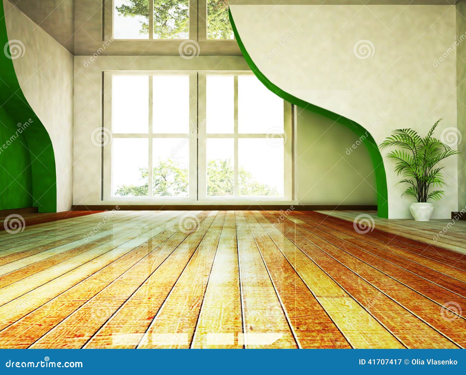 A Large Window, a Plant and a Partition Stock Illustration ...