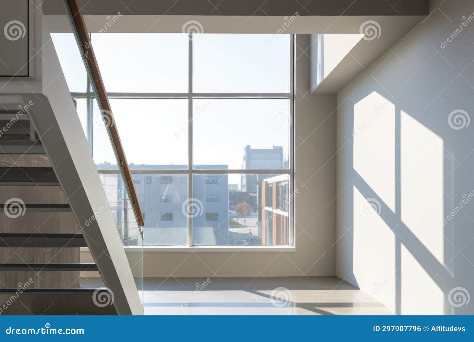 Large Window Revealing a Minimalist Staircase Inside a Building Stock ...