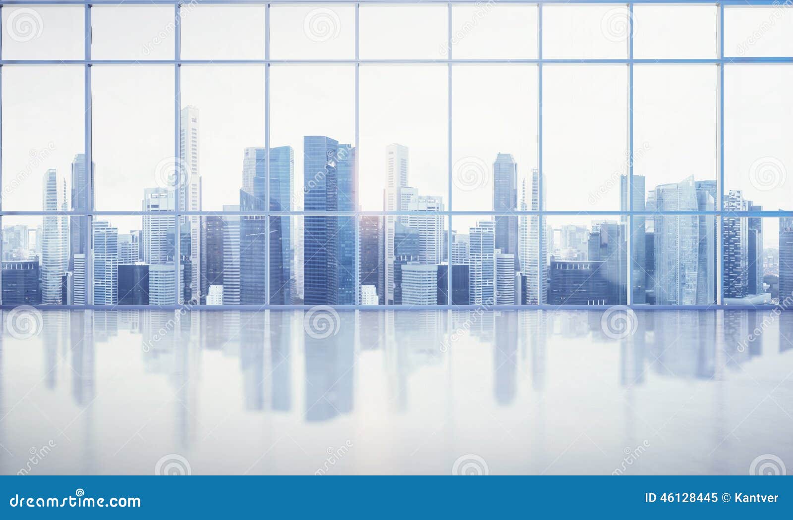Large Window into White Office with Megalopolis View Stock Image ...