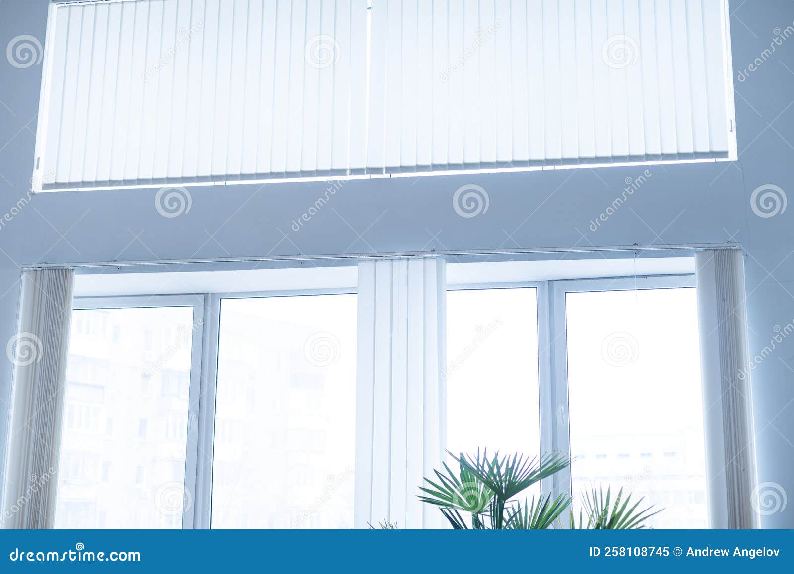 Large Window with White Roller Blinds Indoors Stock Image - Image of ...