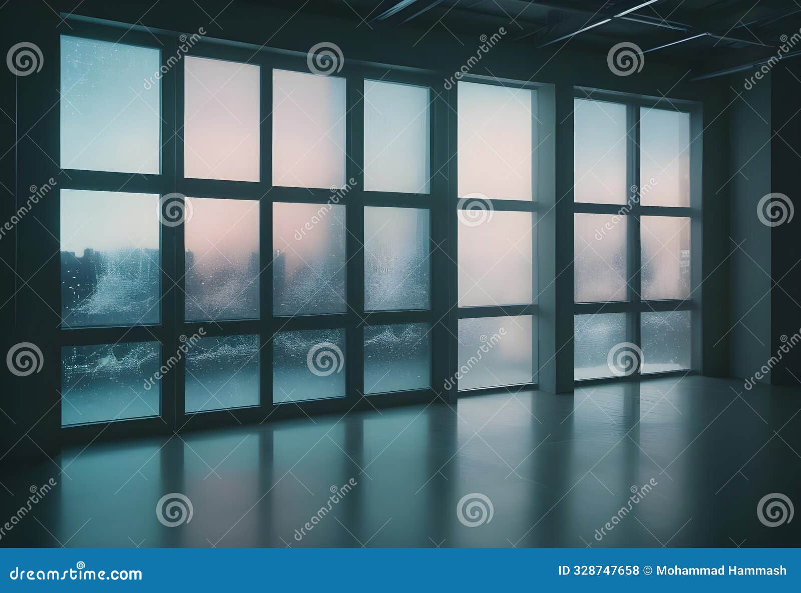 A Large, Windowed Wall Overlooking a City Skyline, with the Windows ...