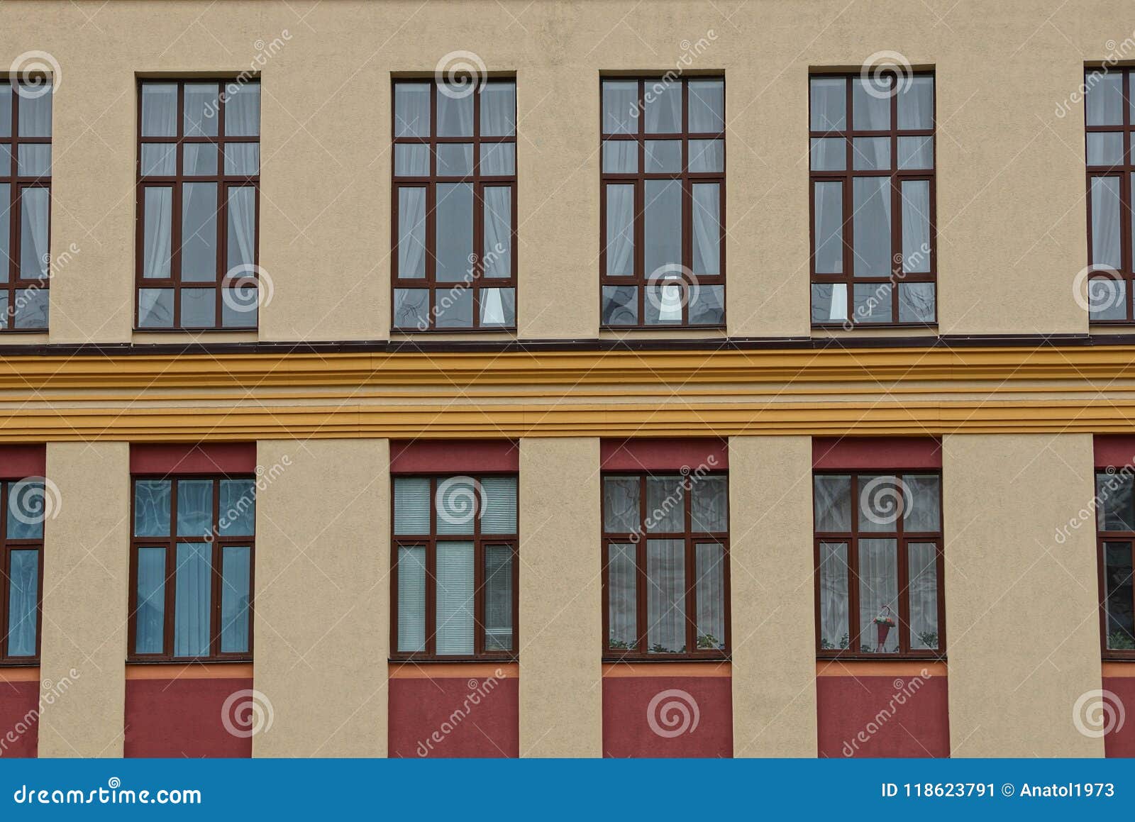 Large Windows on the Brown Wall of the House Stock Image - Image of ...