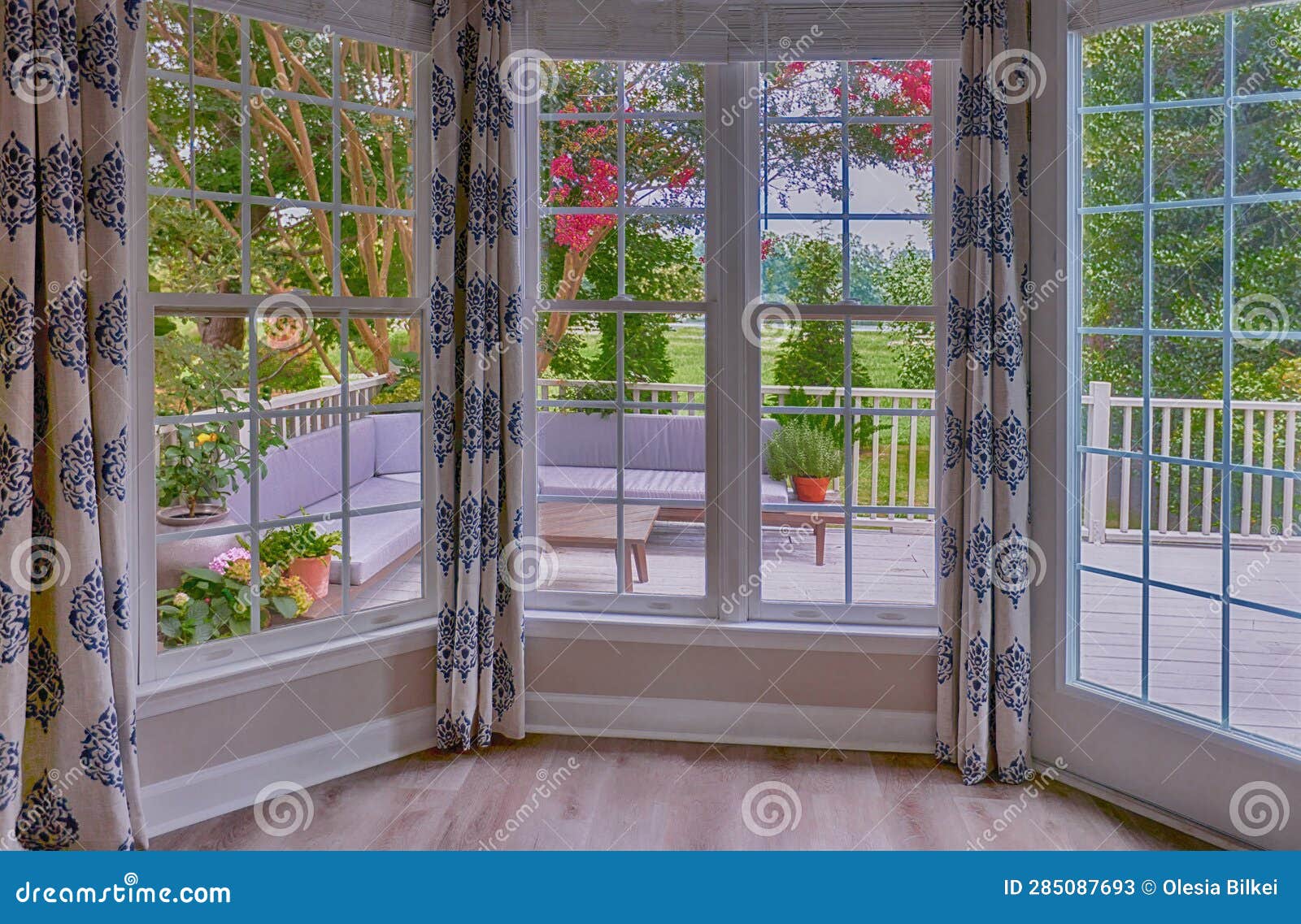 Large Windows with the View on Summer Garden with Lounge Zone Stock ...