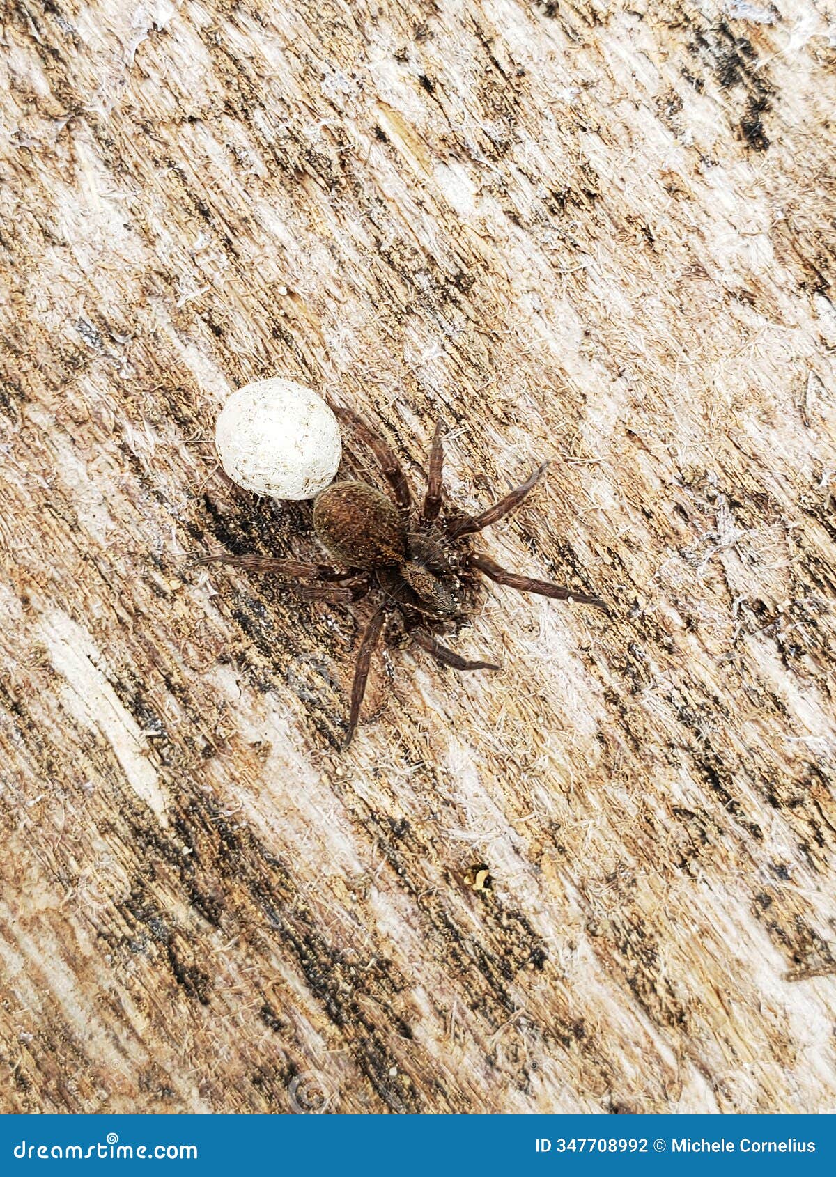 Wolf Spider with an Egg Sack on Wood Stock Photo - Image of large, wood ...