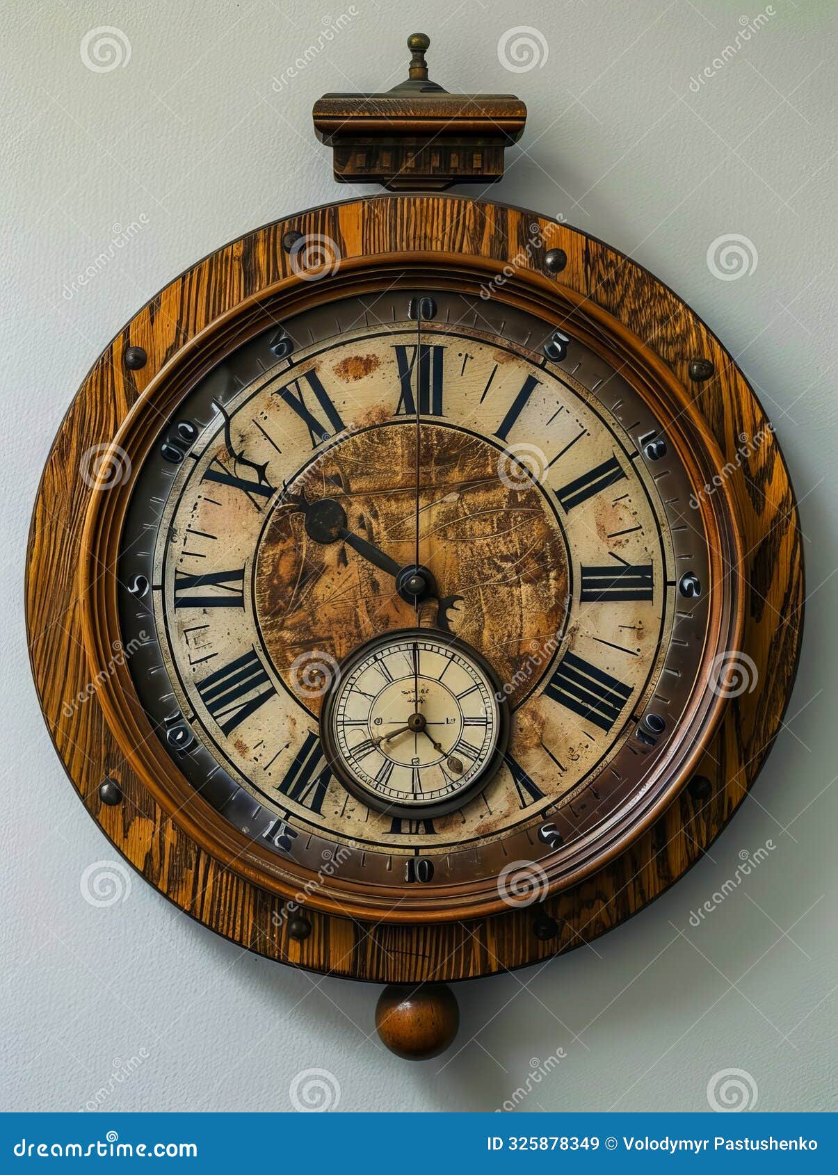A Large Wooden Clock with Roman Numerals on it Stock Image - Image of ...