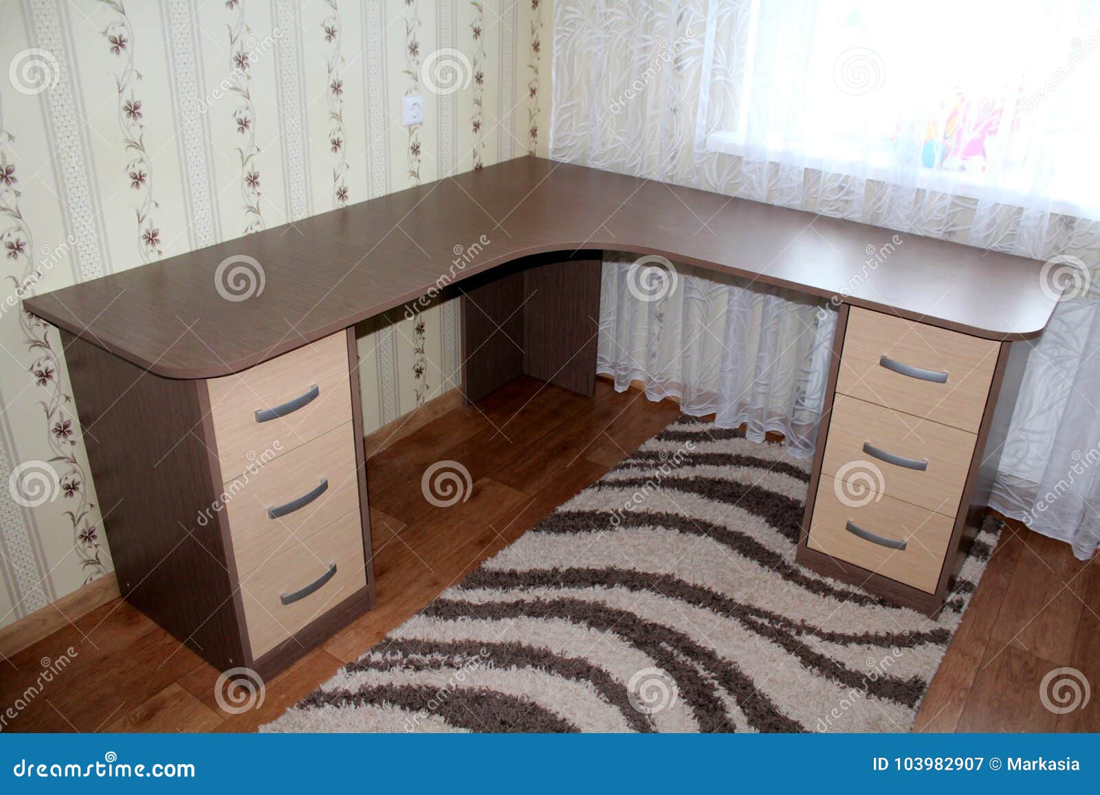 Large Wooden Computer Desk. Stock Image - Image of workplace, outdoor ...