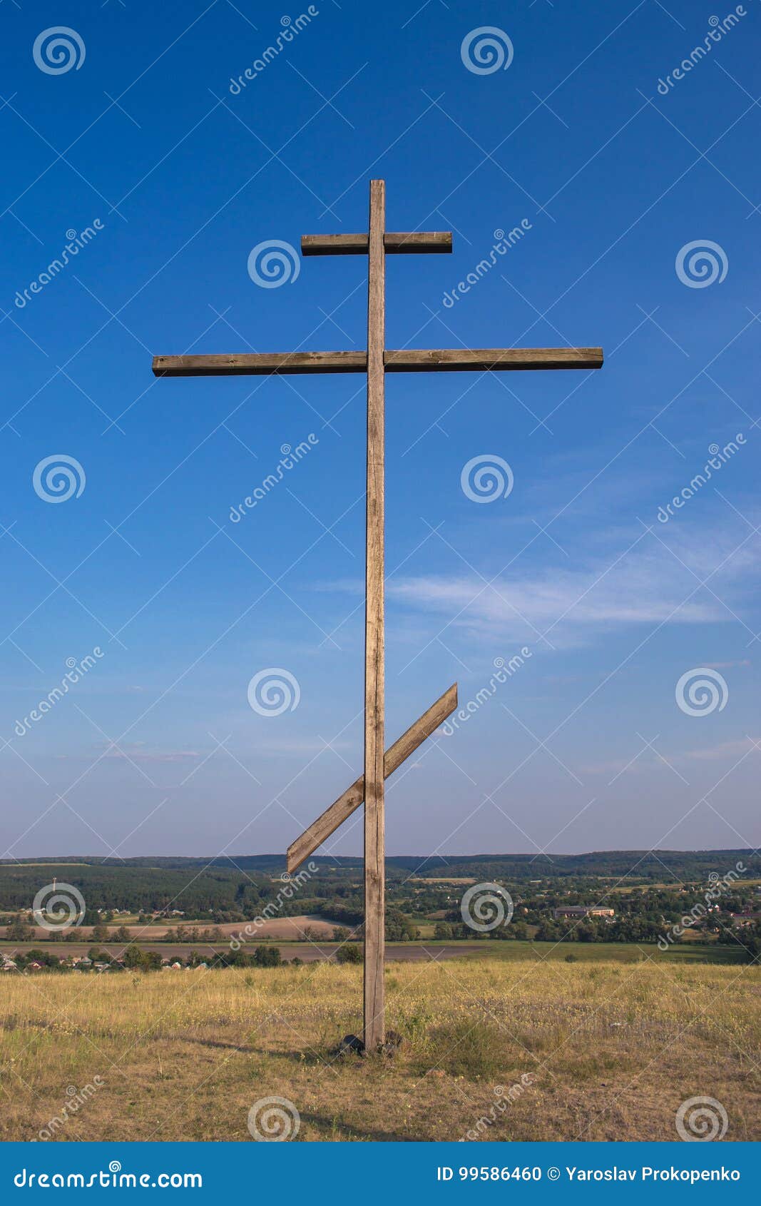 A Large Wooden Cross on the Mountain. September Landscape. Stock Photo ...