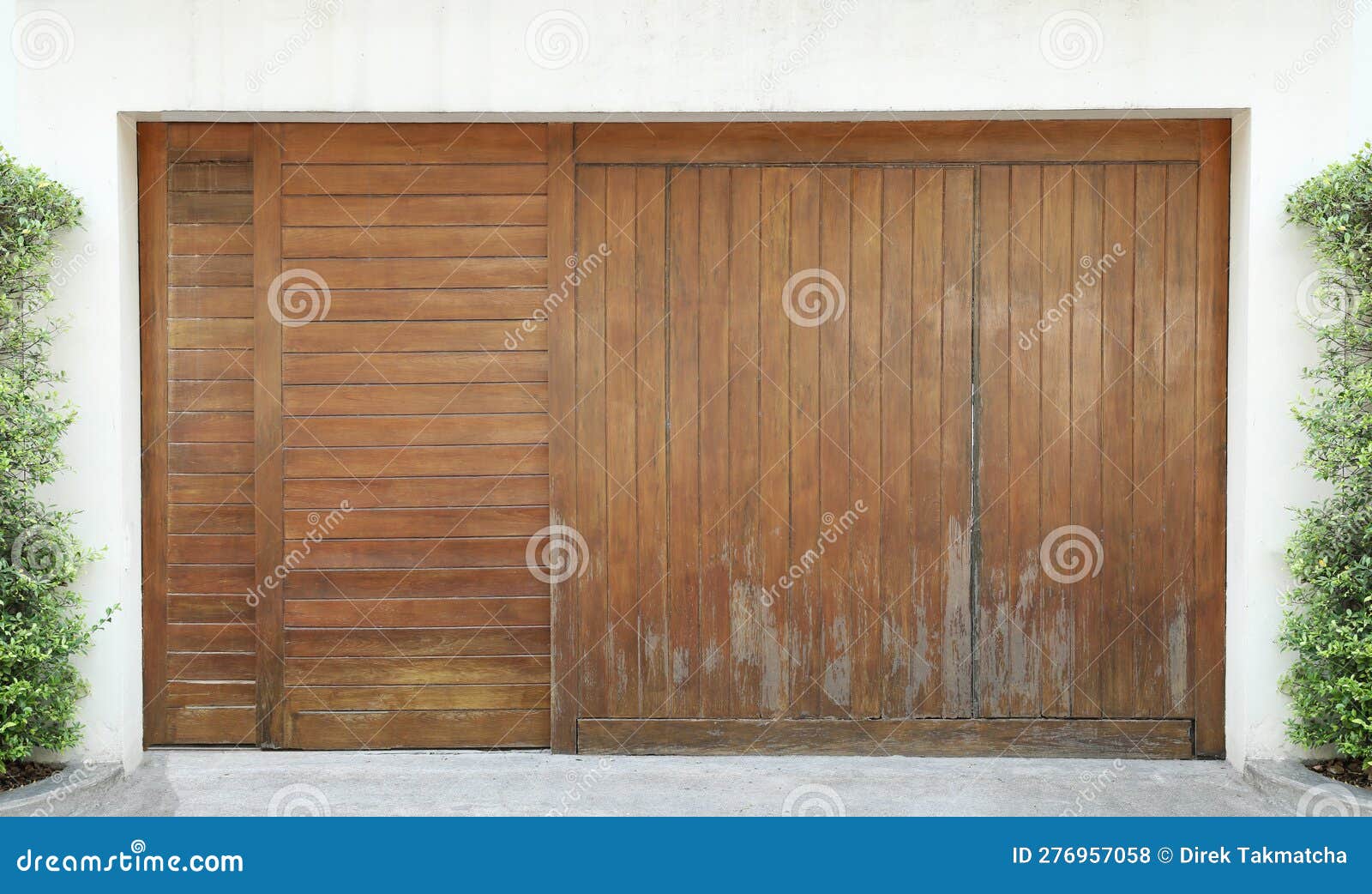 Large Wooden Gate on Cement Wall. Stock Photo - Image of gate, pattern ...