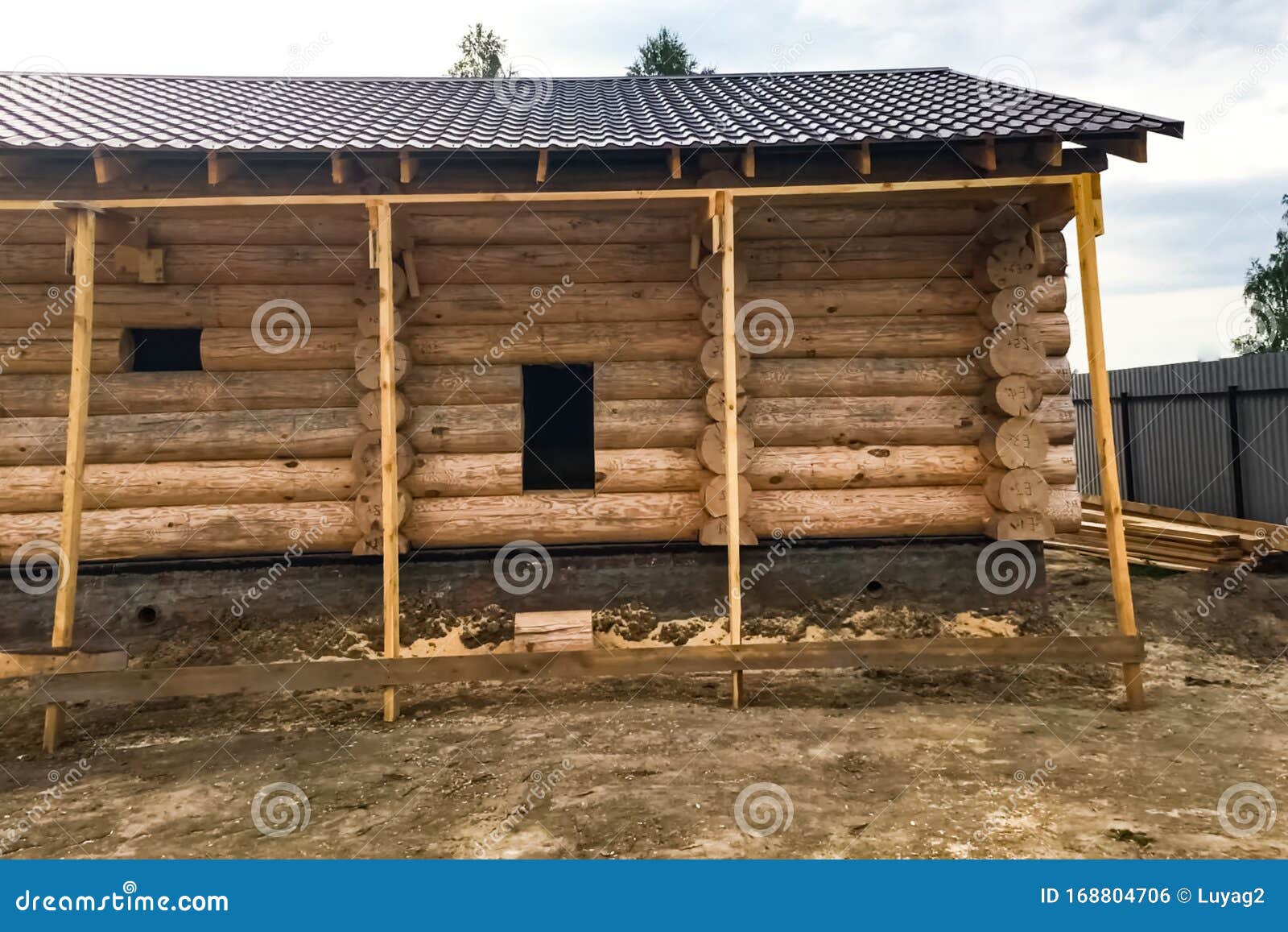 Large Wooden House from a Log House, Details of a Wooden Structu Stock ...