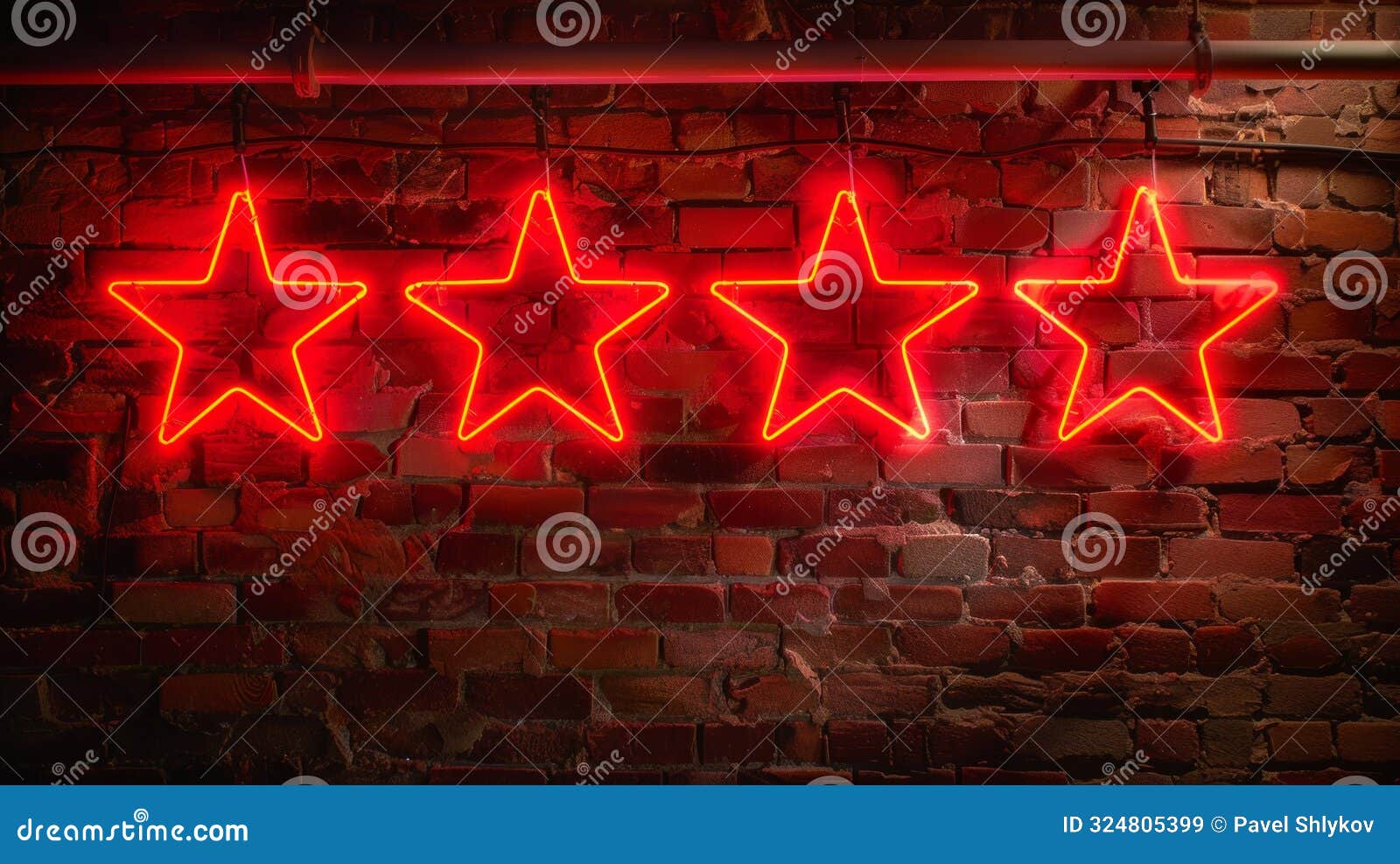 5 Large Wooden Neon Star with a Large Amount of Lights in Front of Dark ...
