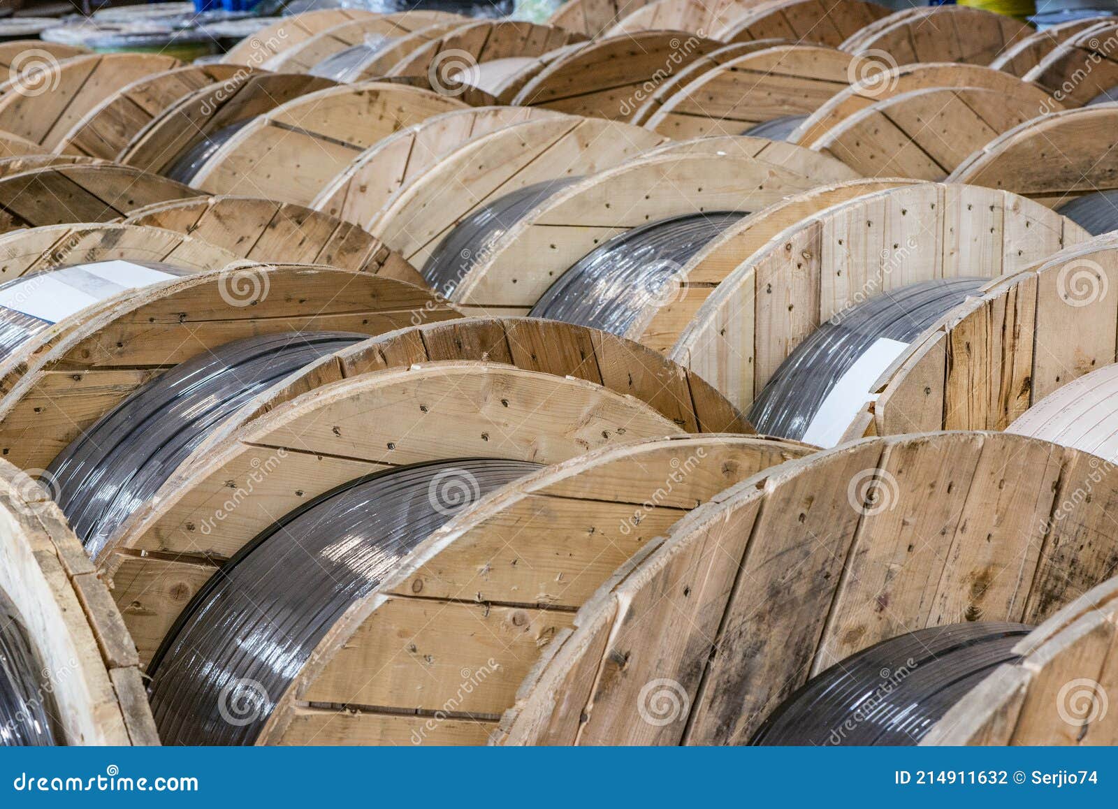 Large Wooden Spools with Cable Inside of the Plant Stock Photo - Image ...