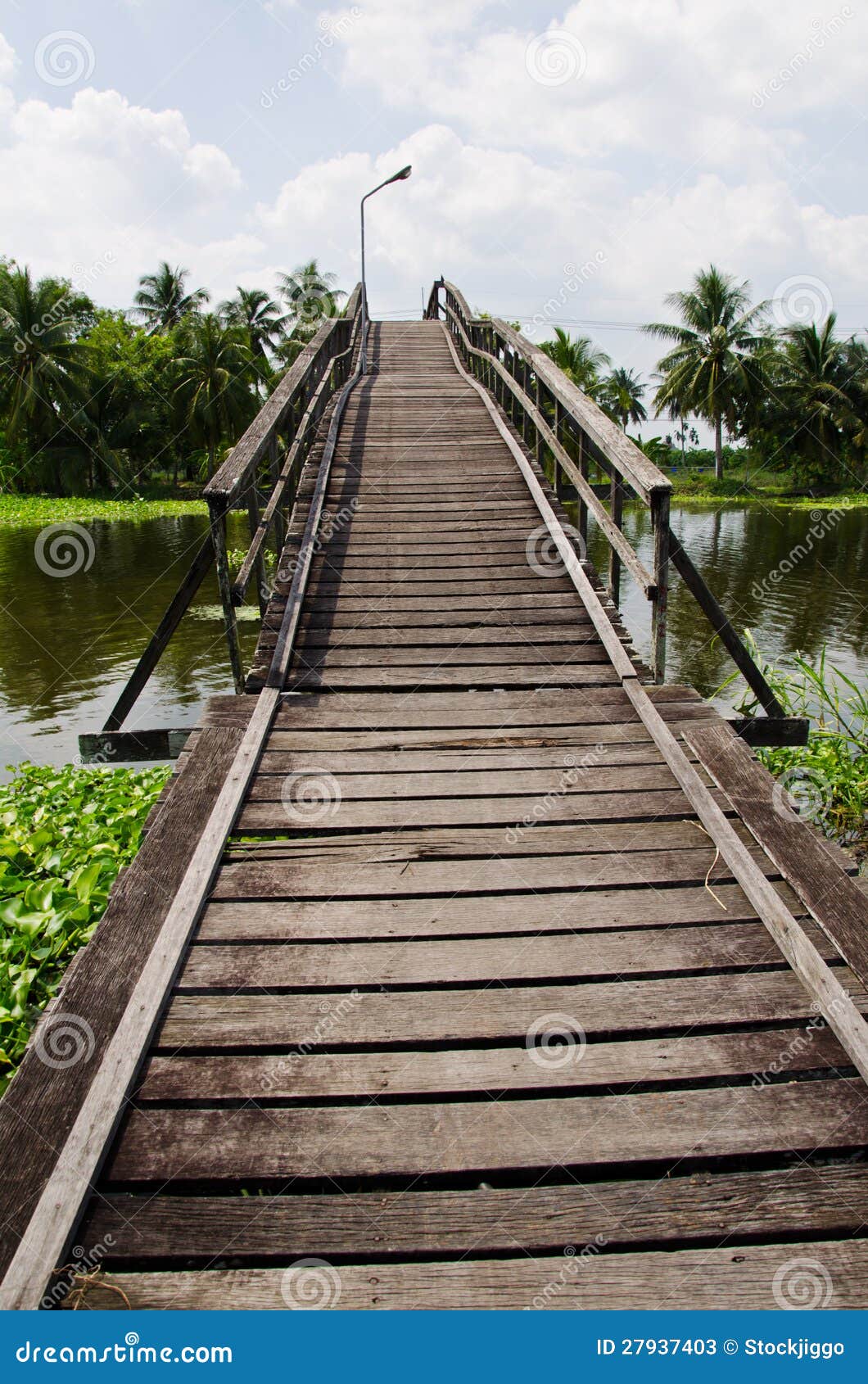 Large Wooden Walking Bridge Over a Canal Stock Image - Image of road ...