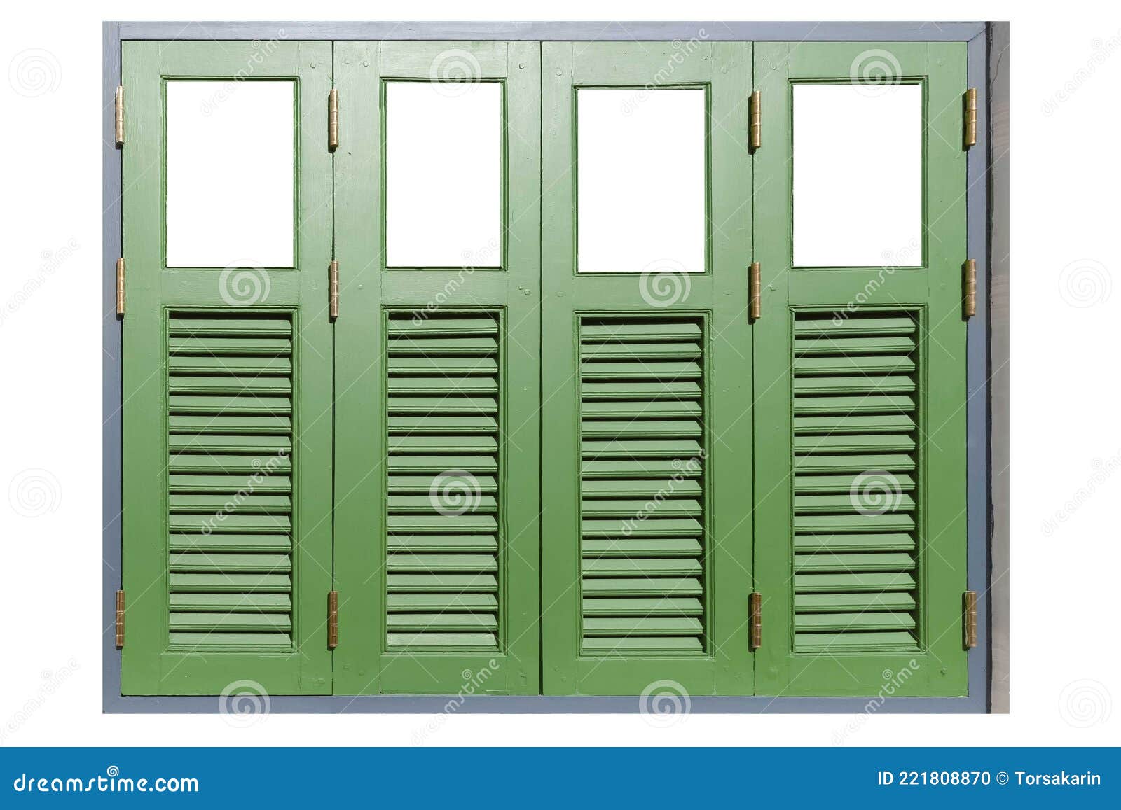 Large Wooden Window Frames are Painted Green Isolated on a White ...