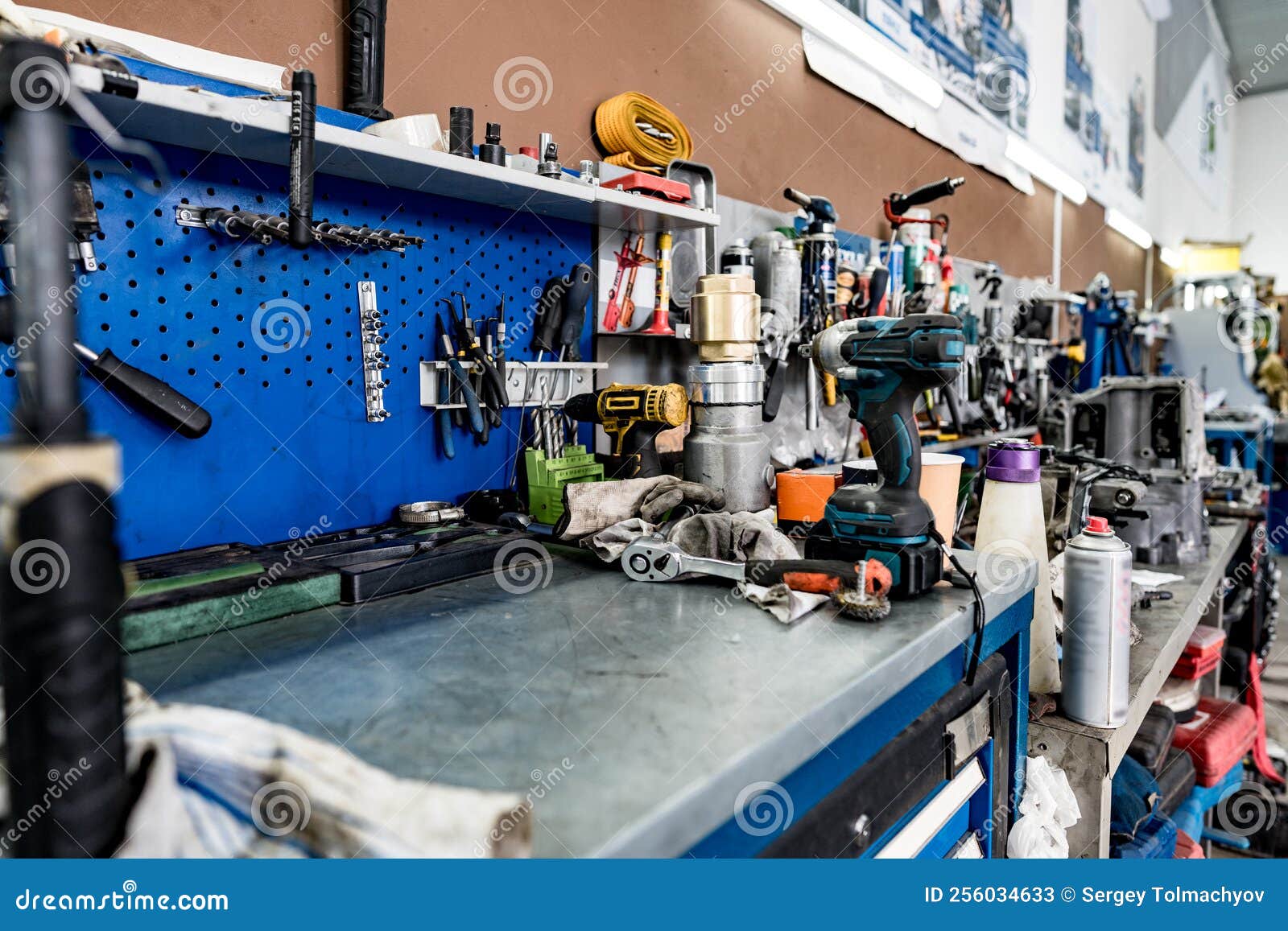 Large Workbench with Tools at Station for Vehicle Technical Servicing ...