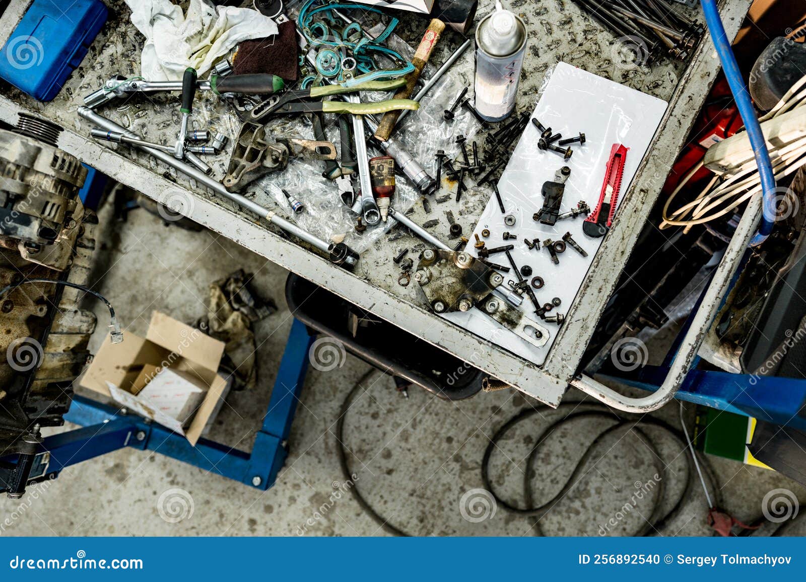 Large Workbench with Tools at Station for Vehicle Technical Servicing ...